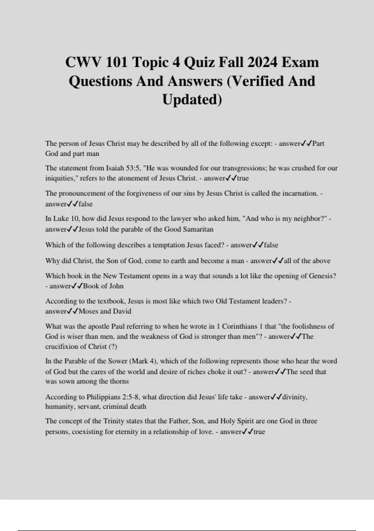 CWV 101 Topic 4 Quiz Fall 2024 Exam Questions And Answers (Verified And ...