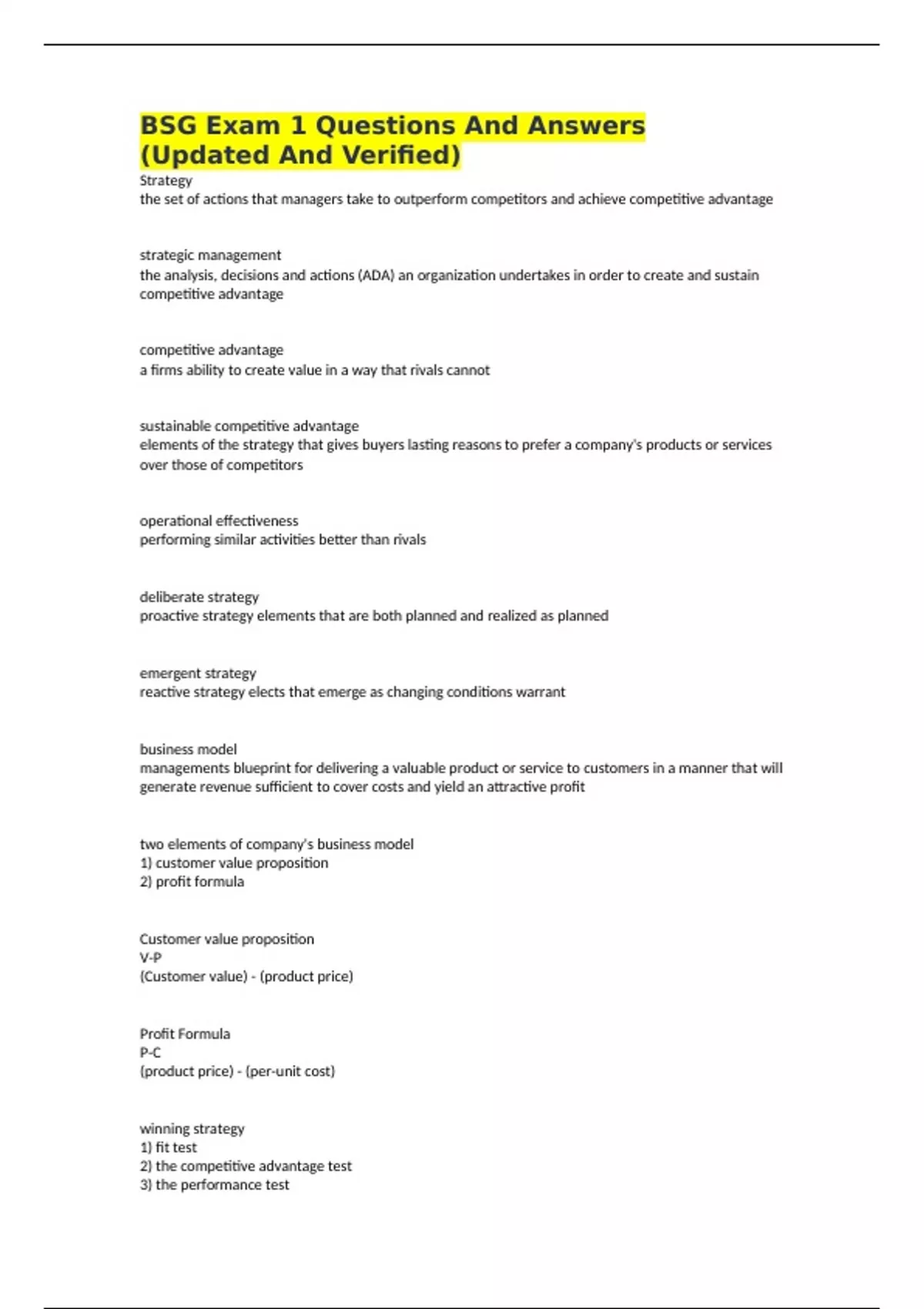 BSG EXAM 2 Questions And Answers (Updated And Verified) - BSG - Stuvia US