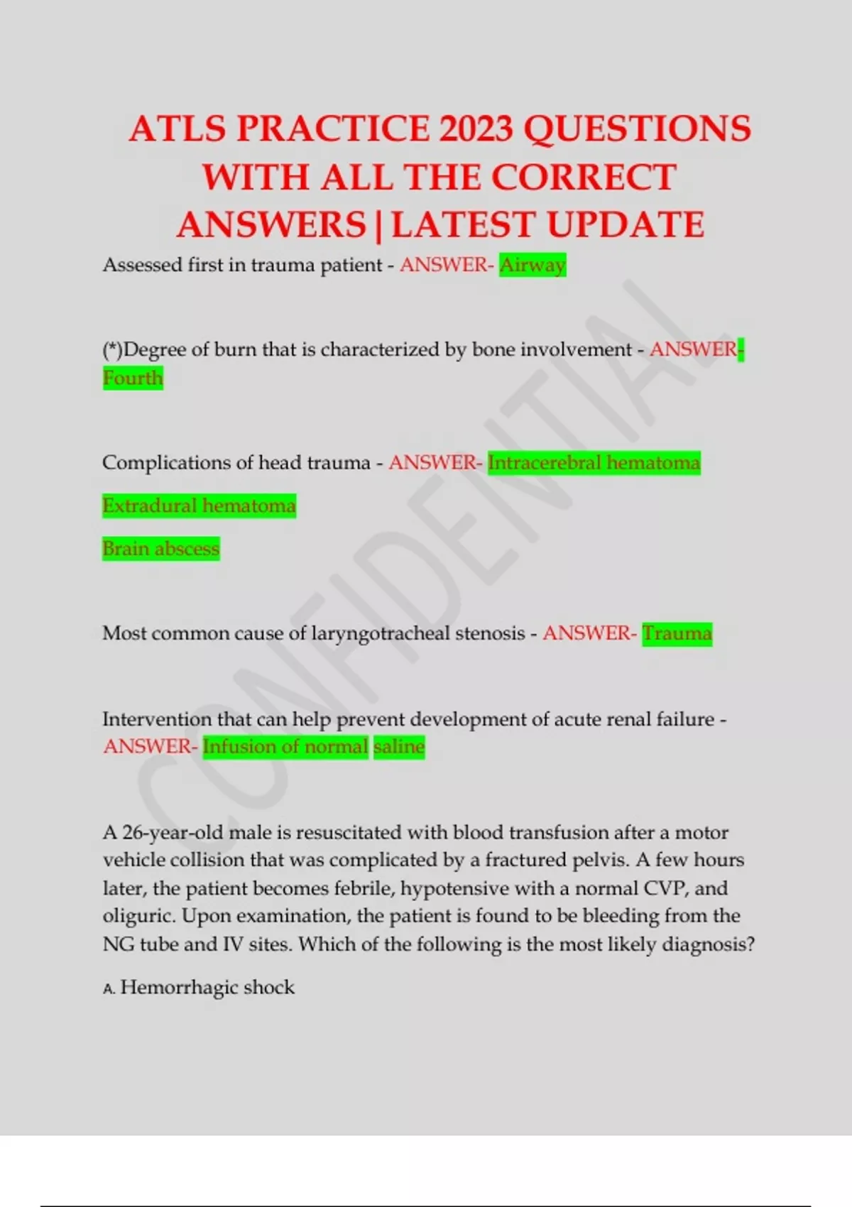 ATLS PRACTICE 2023 QUESTIONS WITH ALL THE CORRECT ANSWERS LATEST UPDATE ...