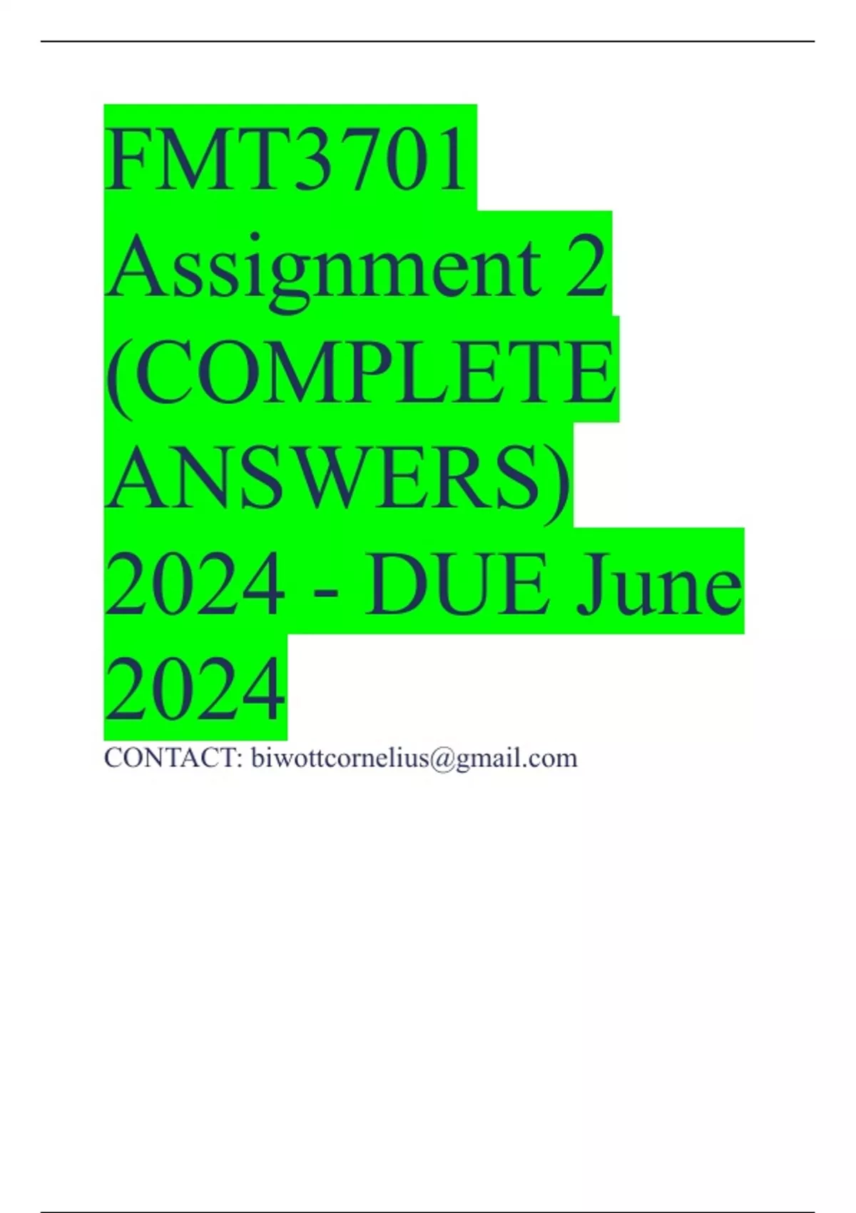 FMT3701 Assignment 2 (COMPLETE ANSWERS) 2024 - DUE June 2024 - FMT3701 ...