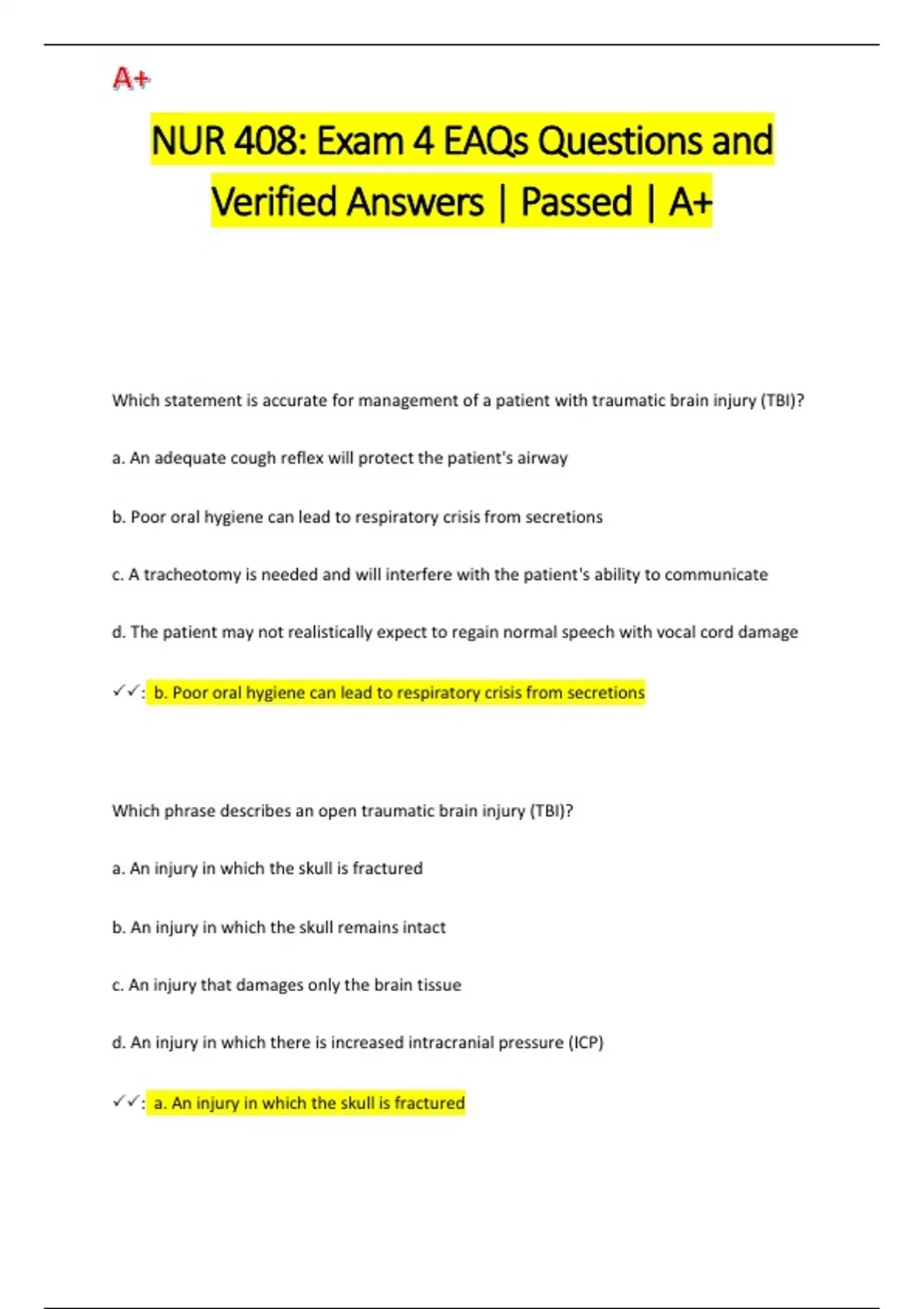 Nursing Sciences EAQ Questions with Complete Correct Answers | Grade A+ ...