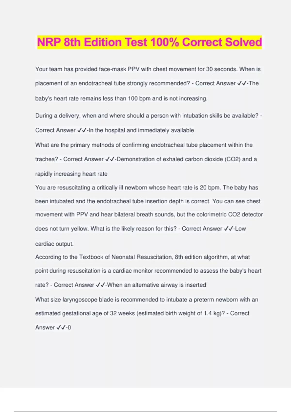 NRP 8th Edition Test 100% Correct Solved - NRP - Stuvia US