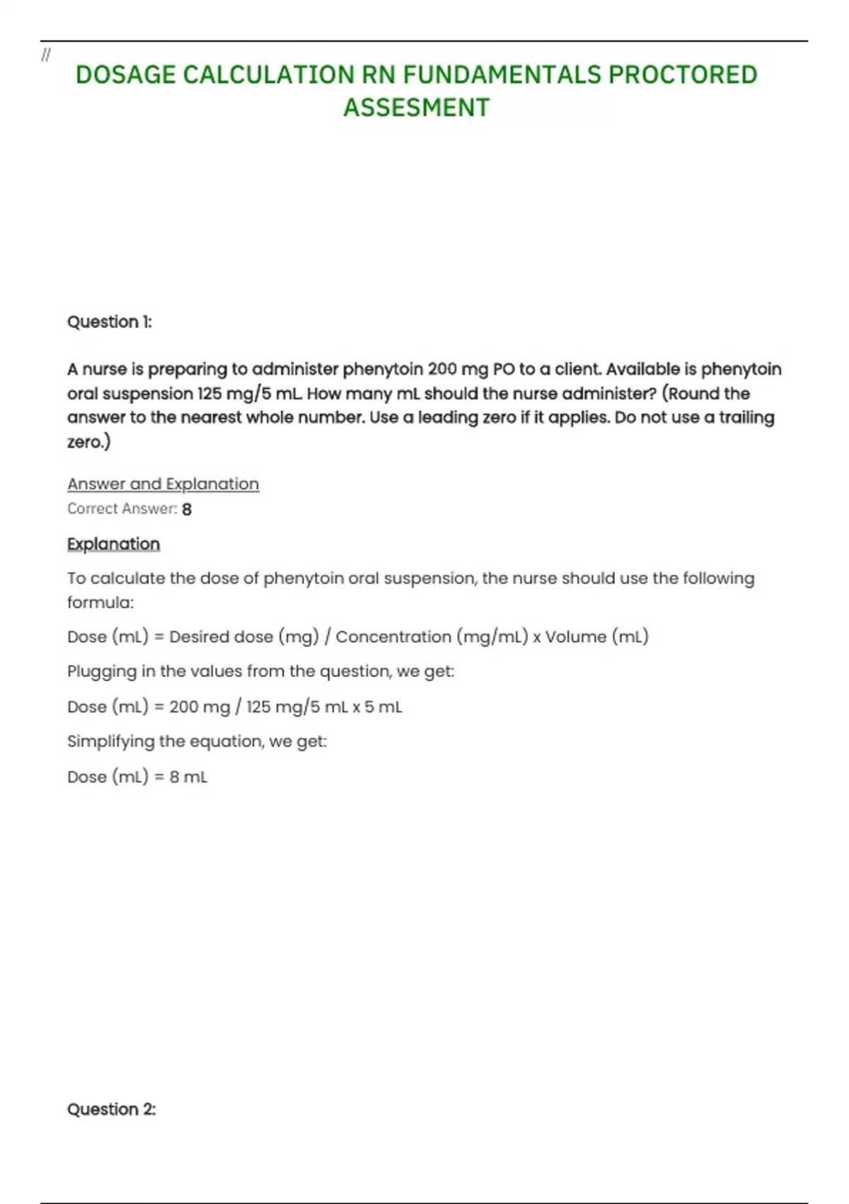 DOSAGE CALCULATION RN FUNDAMENTALS PROCTORED ASSESMENT WITH COMPLETE ...
