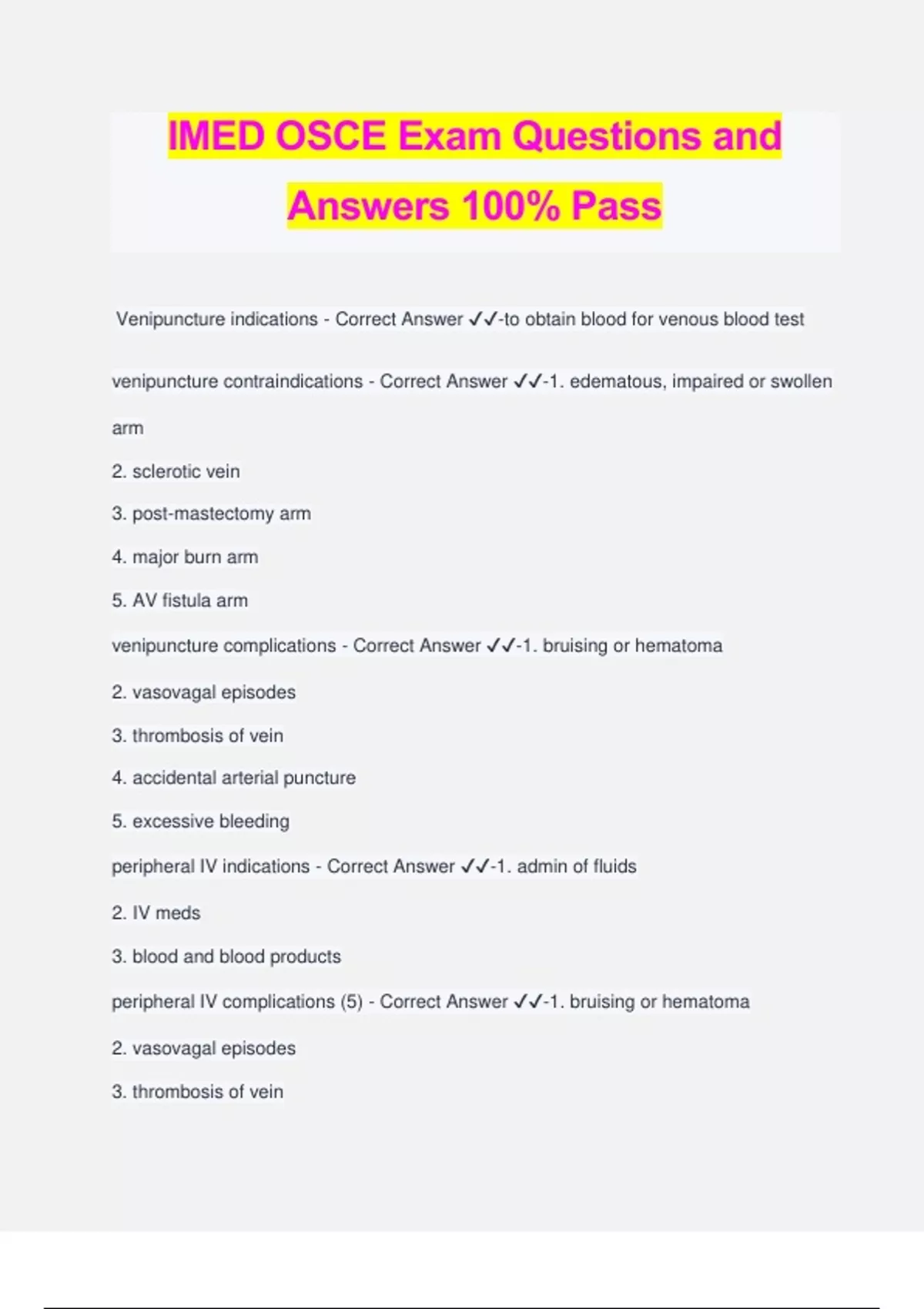 IMED OSCE Exam Questions and Answers 100% Pass - DSE OSCE - Stuvia US