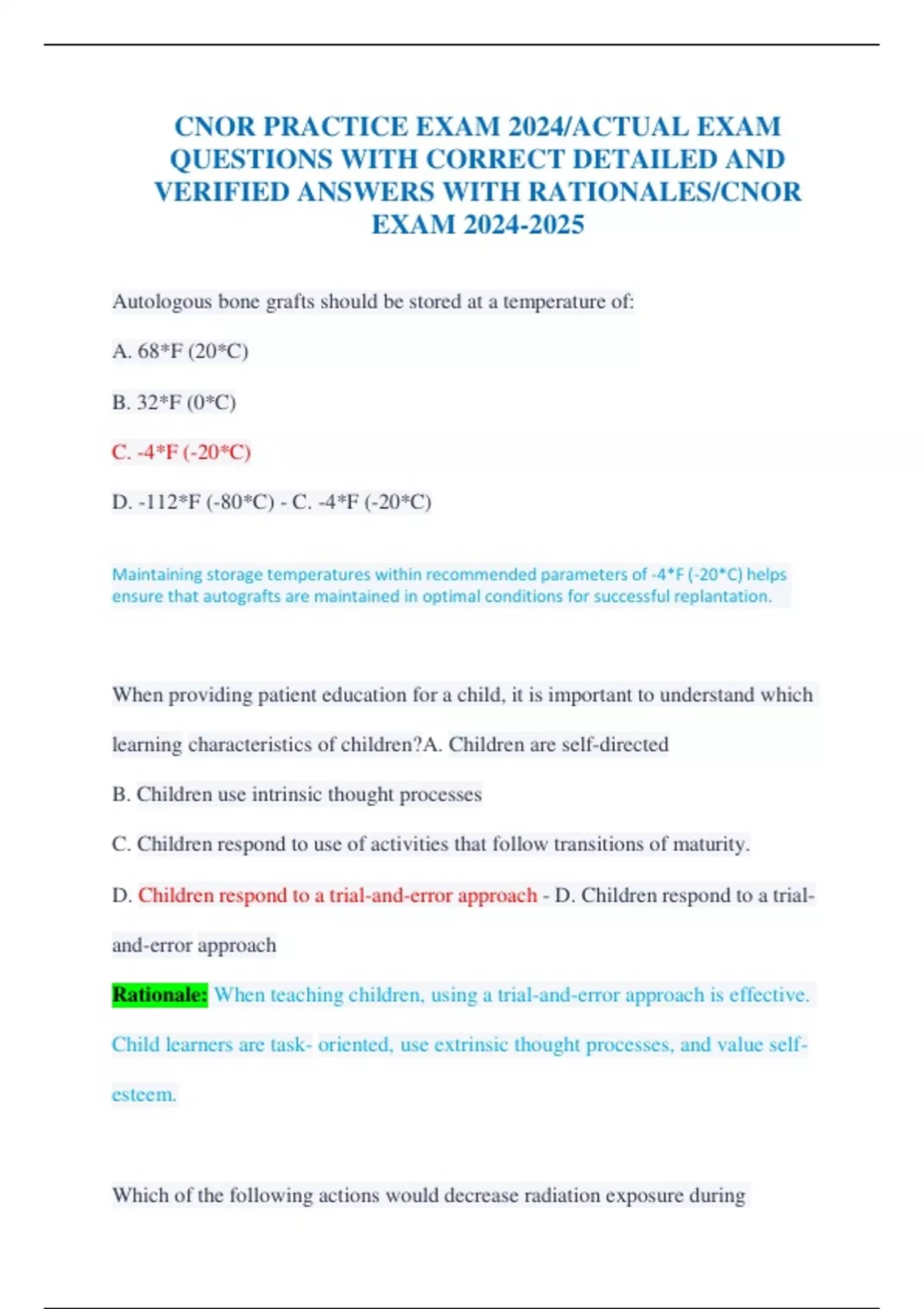 CNOR PRACTICE EXAM 2024/ACTUAL EXAM QUESTIONS WITH CORRECT DETAILED AND ...
