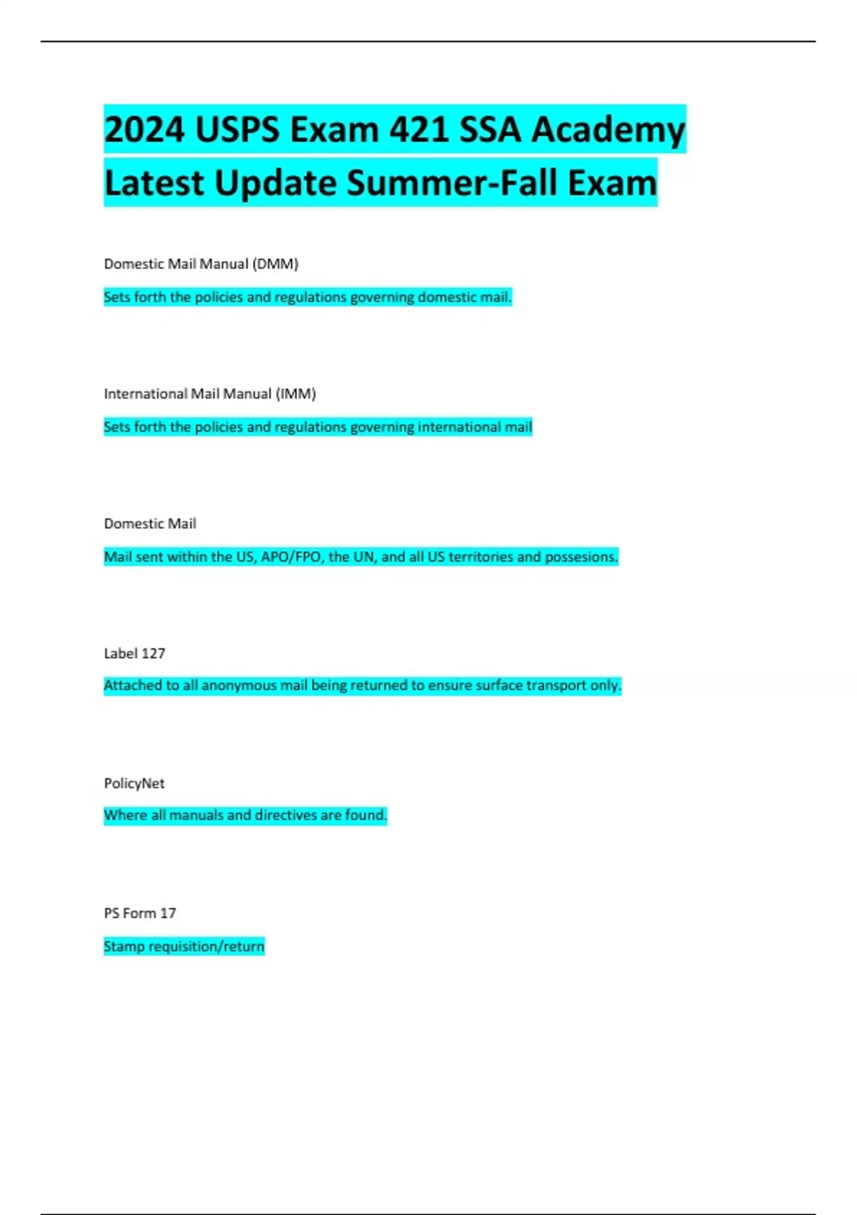 USPS EXAM 2024 with answers - Stuvia US