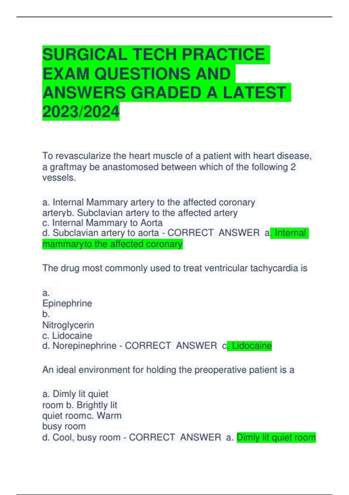 SURGICAL TECH PRACTICE EXAM QUESTIONS AND ANSWERS GRADED A LATEST 2023/ ...