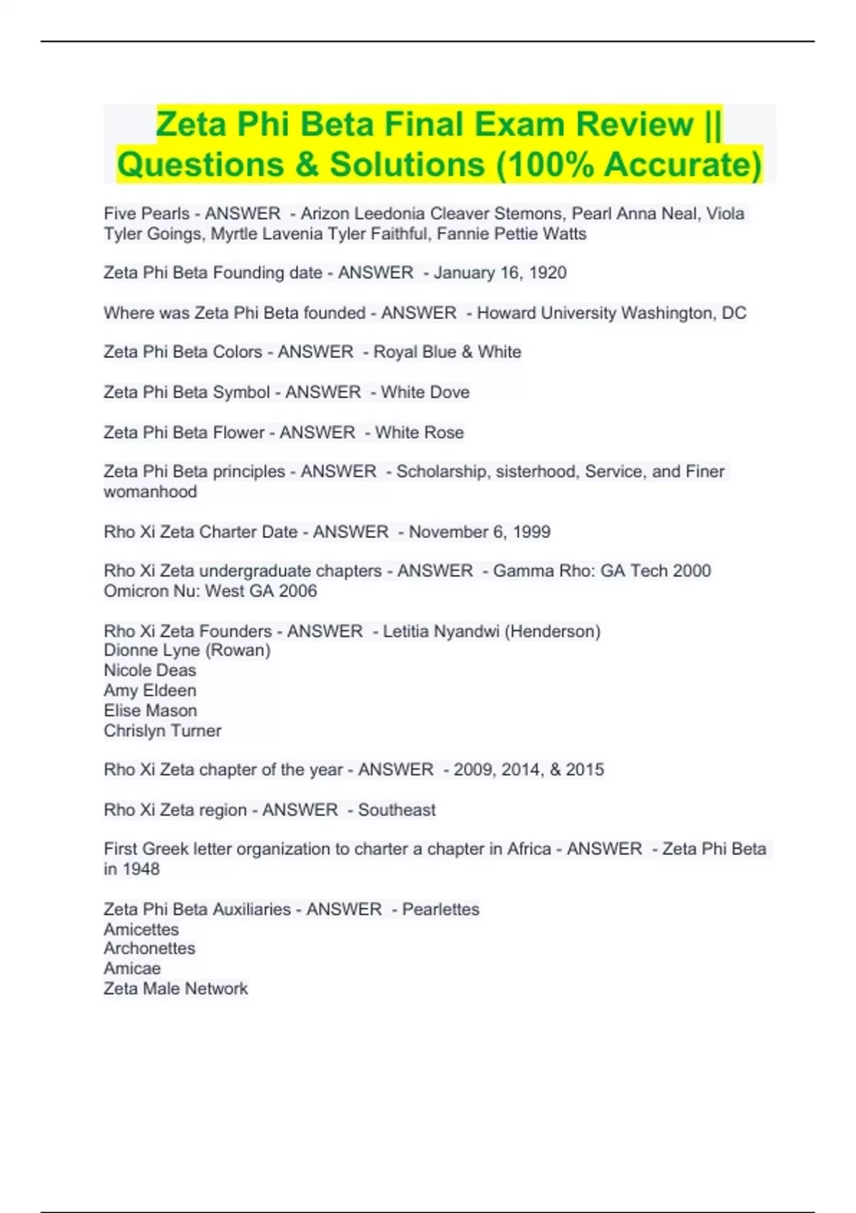Zeta Phi Beta Final Exam Review || Questions & Solutions (100% Accurate) - Zeta Phi Beta ...