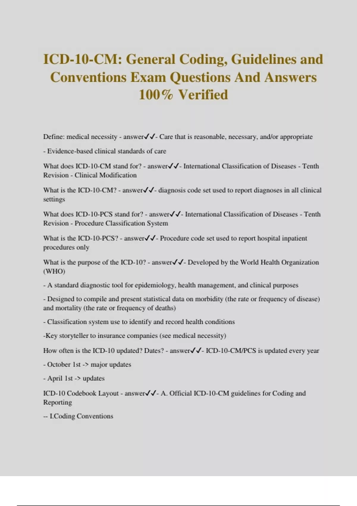 ICD-10-CM: General Coding, Guidelines and Conventions Exam Questions ...