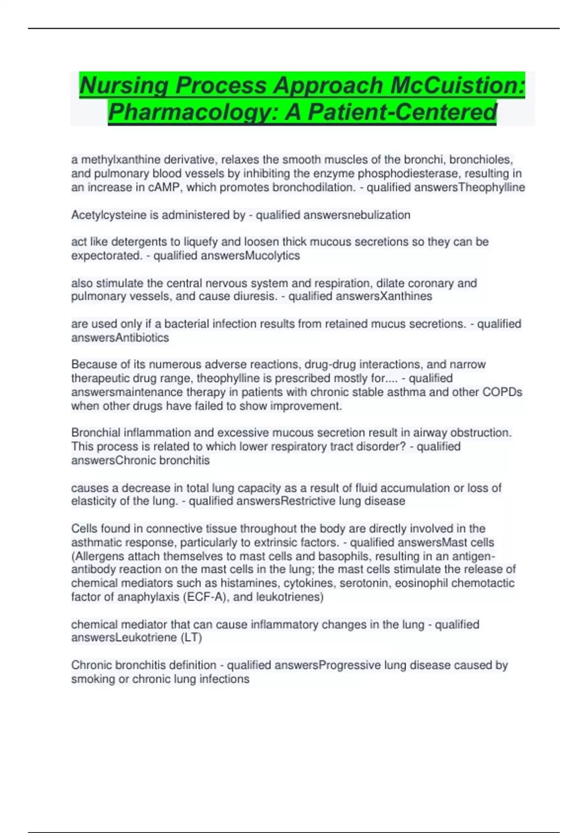 Nursing Process Approach McCuistion: Pharmacology: A Patient-Centered - Nursing Process Approach ...