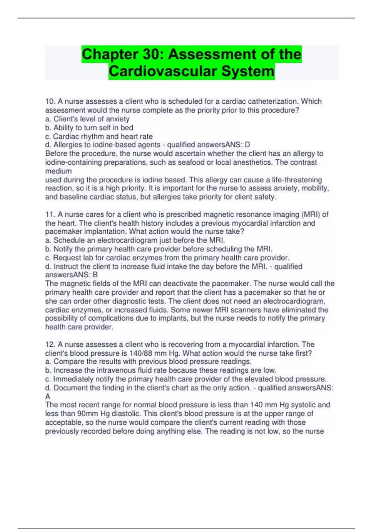 Chapter 30: Assessment of the Cardiovascular System - Chapter 30 ...