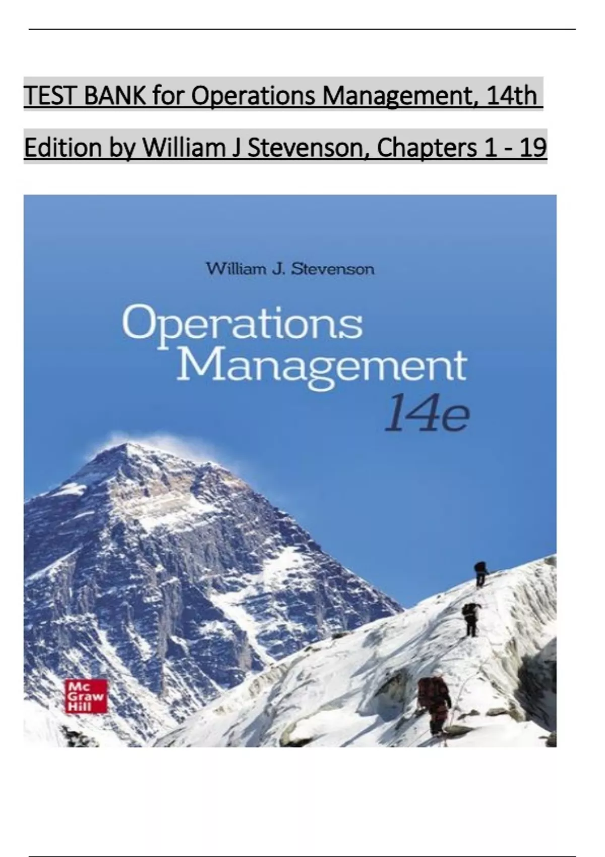 TEST BANK for Operations Management, 14th Edition by William J ...