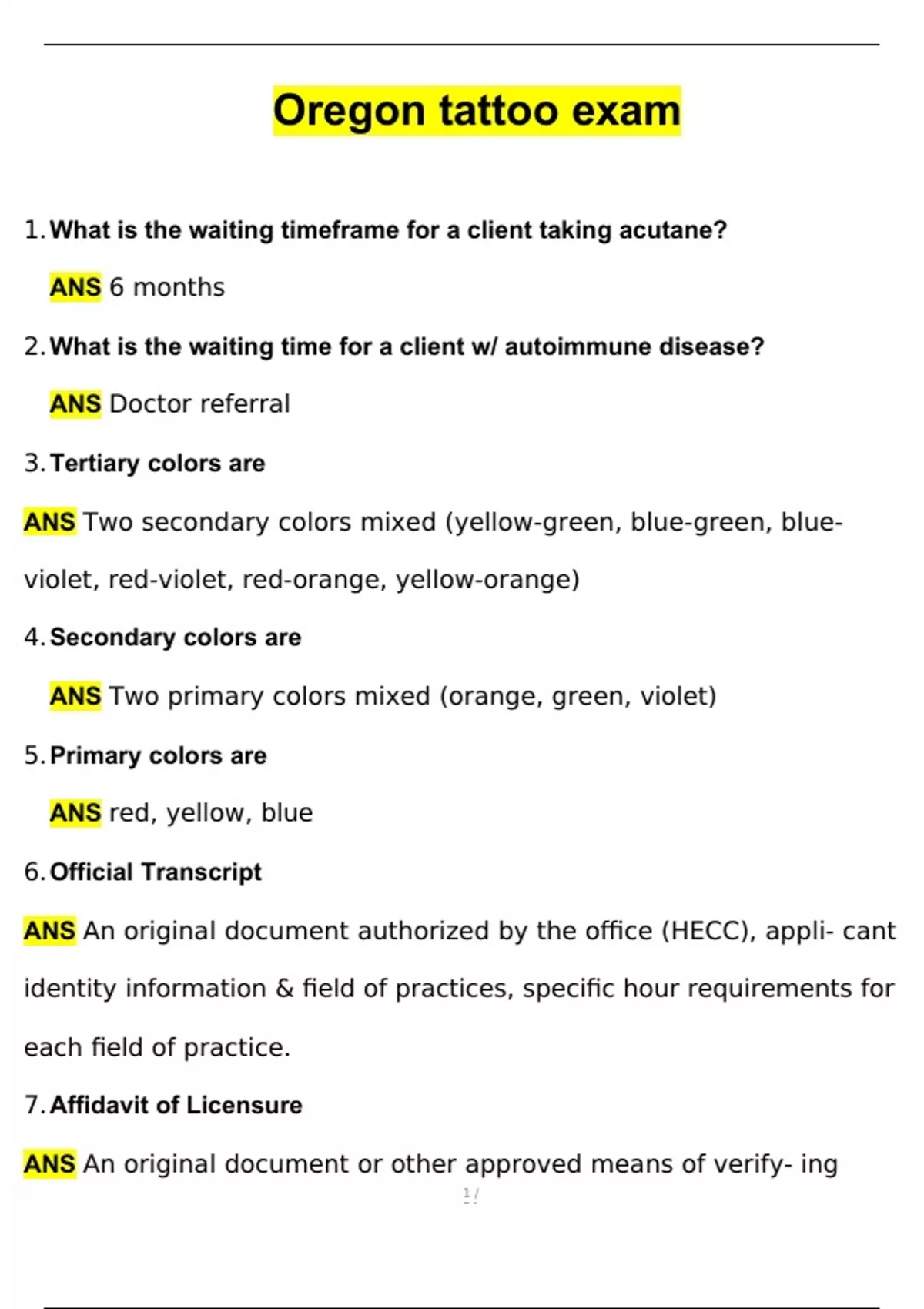 Oregon tattoo exam QUESTIONS AND VERIFIED ANSWERS LATEST UPDATE 2024/ ...