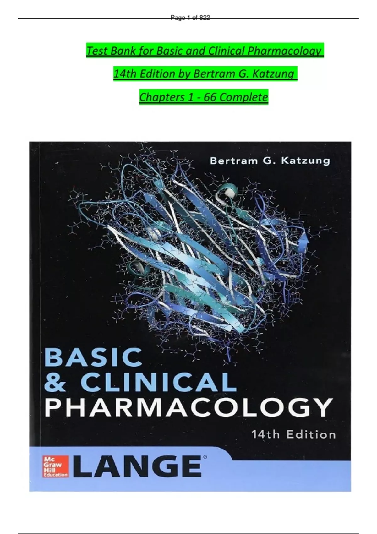 Basic and Clinical Pharmacology 14th Edition TEST BANK by Bertram G ...
