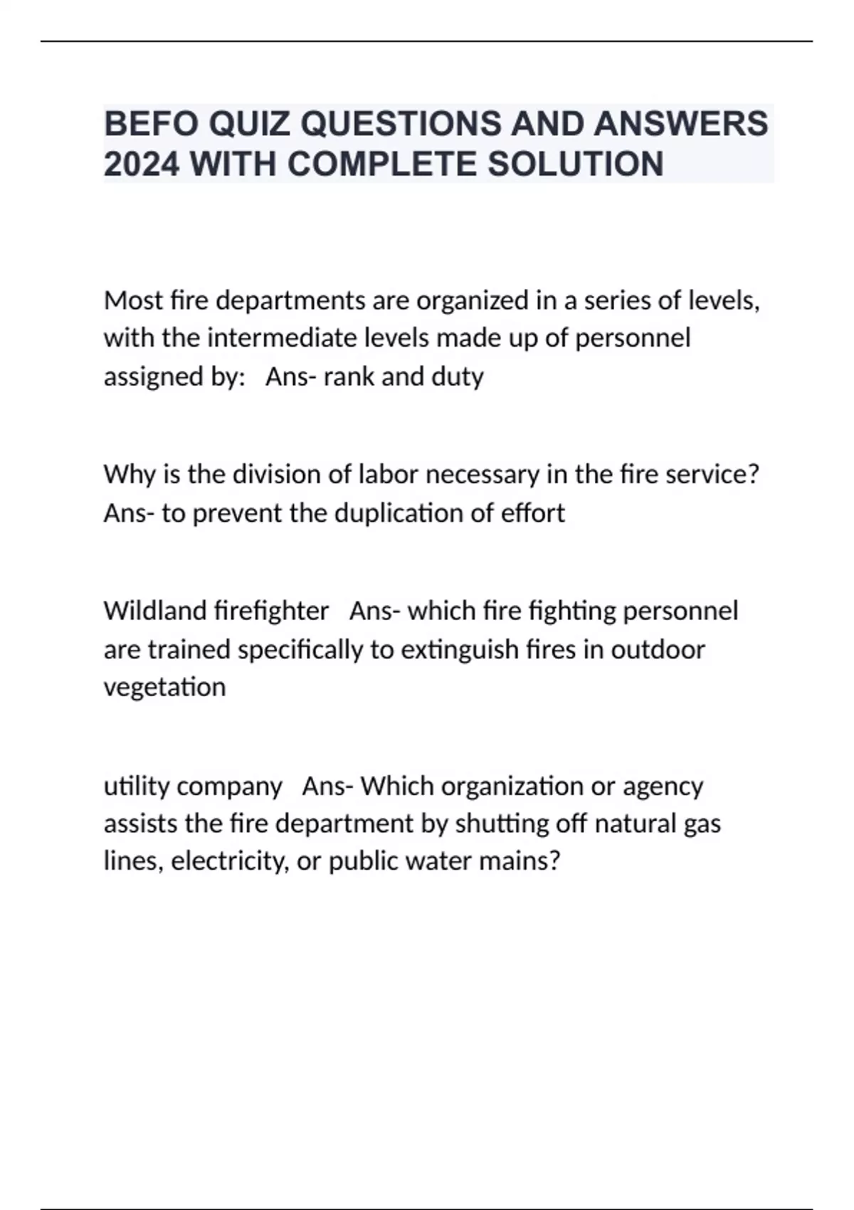 BEFO QUIZ QUESTIONS AND ANSWERS 2024 WITH COMPLETE SOLUTION - BEFO ...