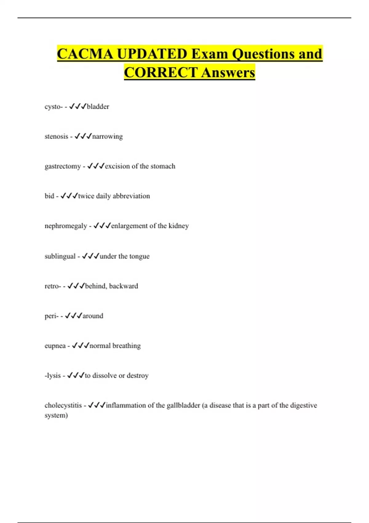 CACMA UPDATED Exam Questions and CORRECT Answers - CACMA - Stuvia US