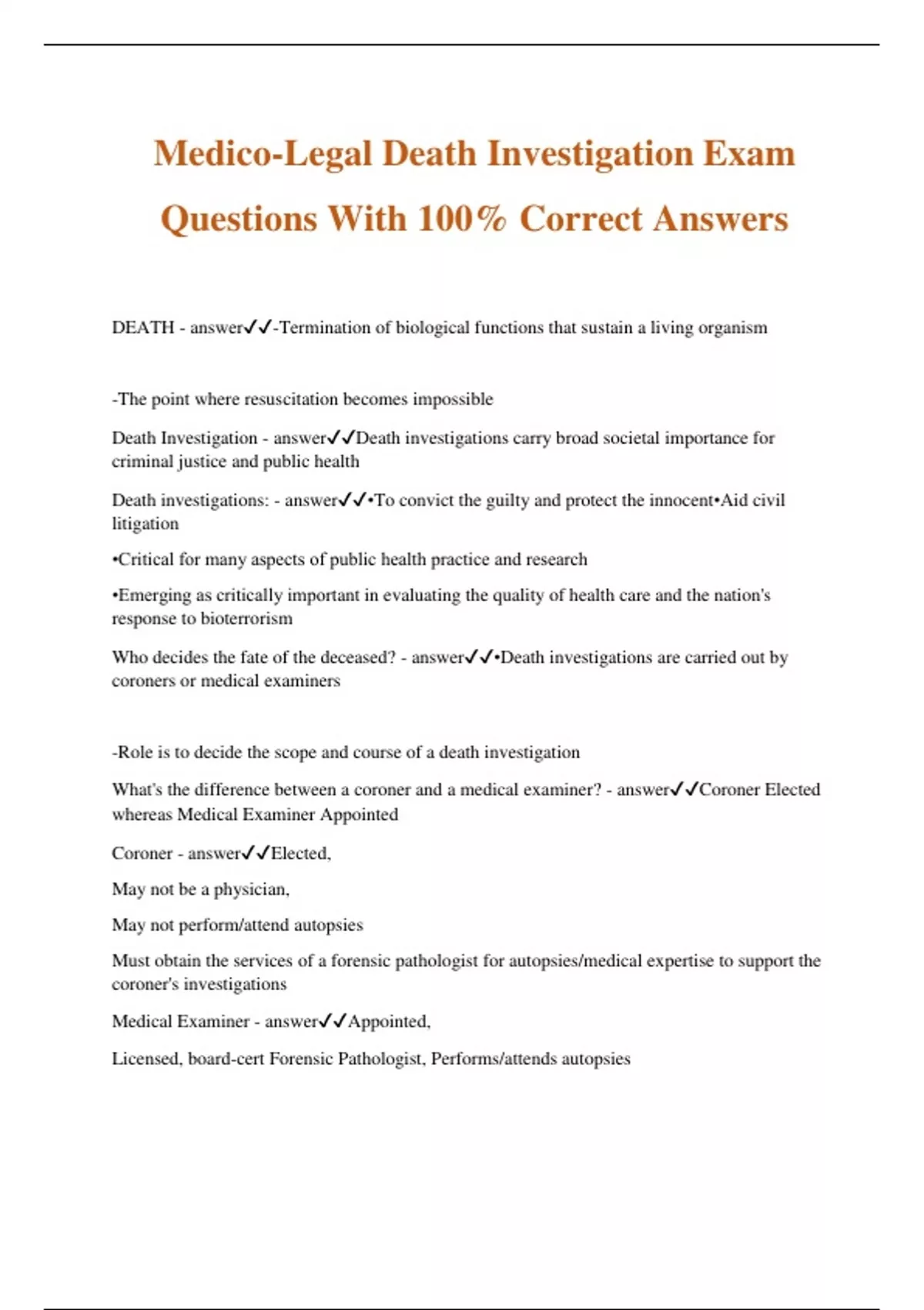 Medico-Legal Death Investigation Exam Questions With 100% Correct ...