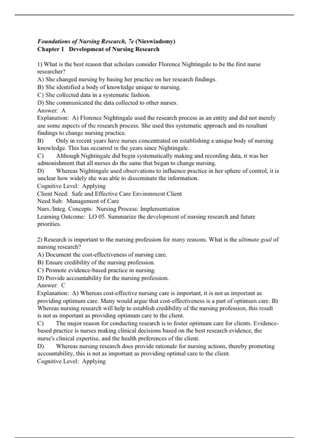 Test Bank for Foundations of Nursing Research 7th Edition By Rose Marie ...