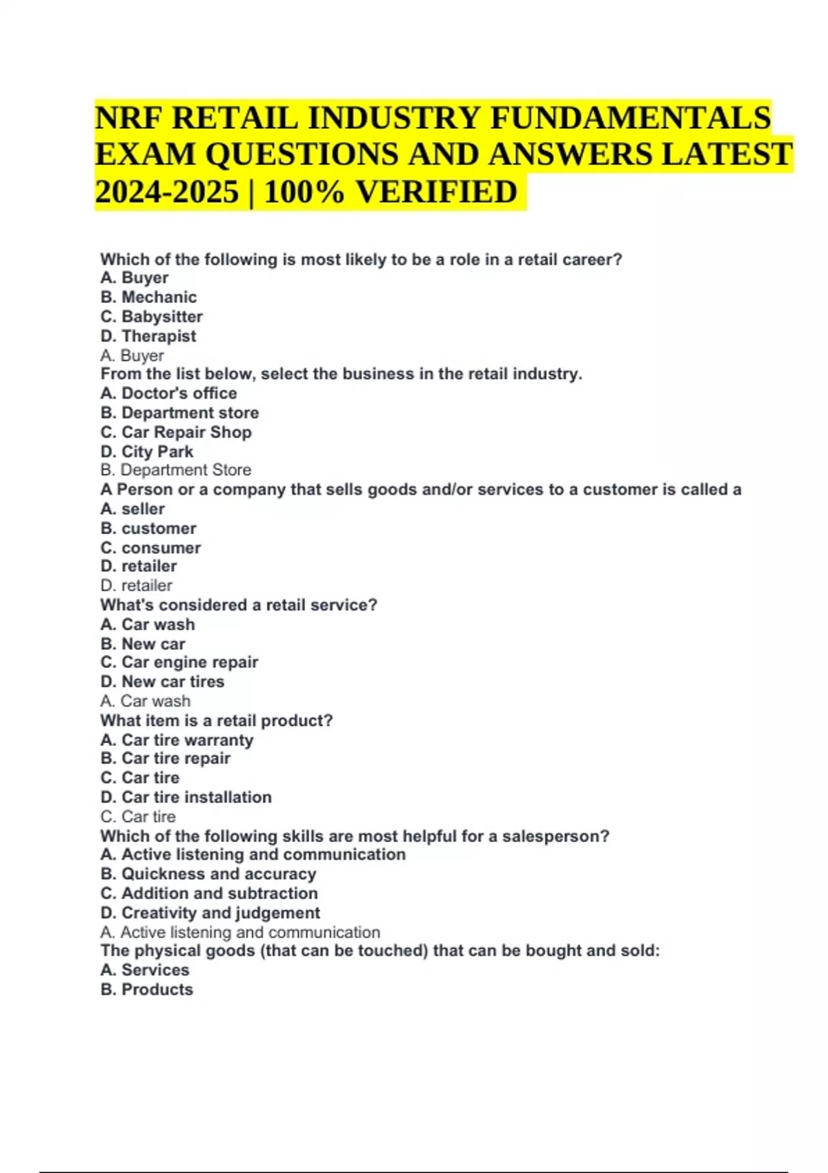 NRF RETAIL INDUSTRY FUNDAMENTALS EXAM QUESTIONS AND ANSWERS LATEST ...