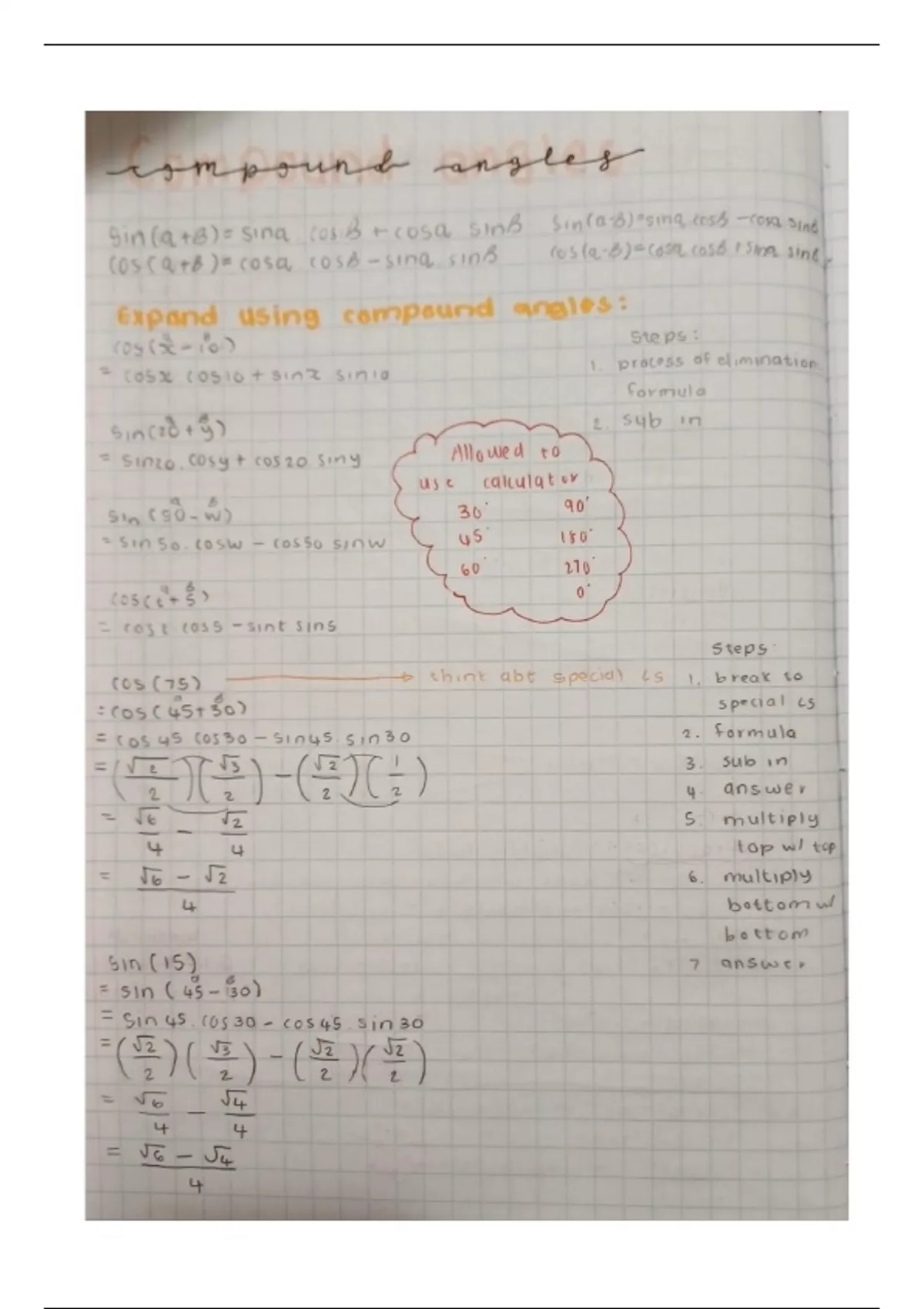 Summary Trigonometry Compound and Double Angles - Mathematics - Stuvia SA