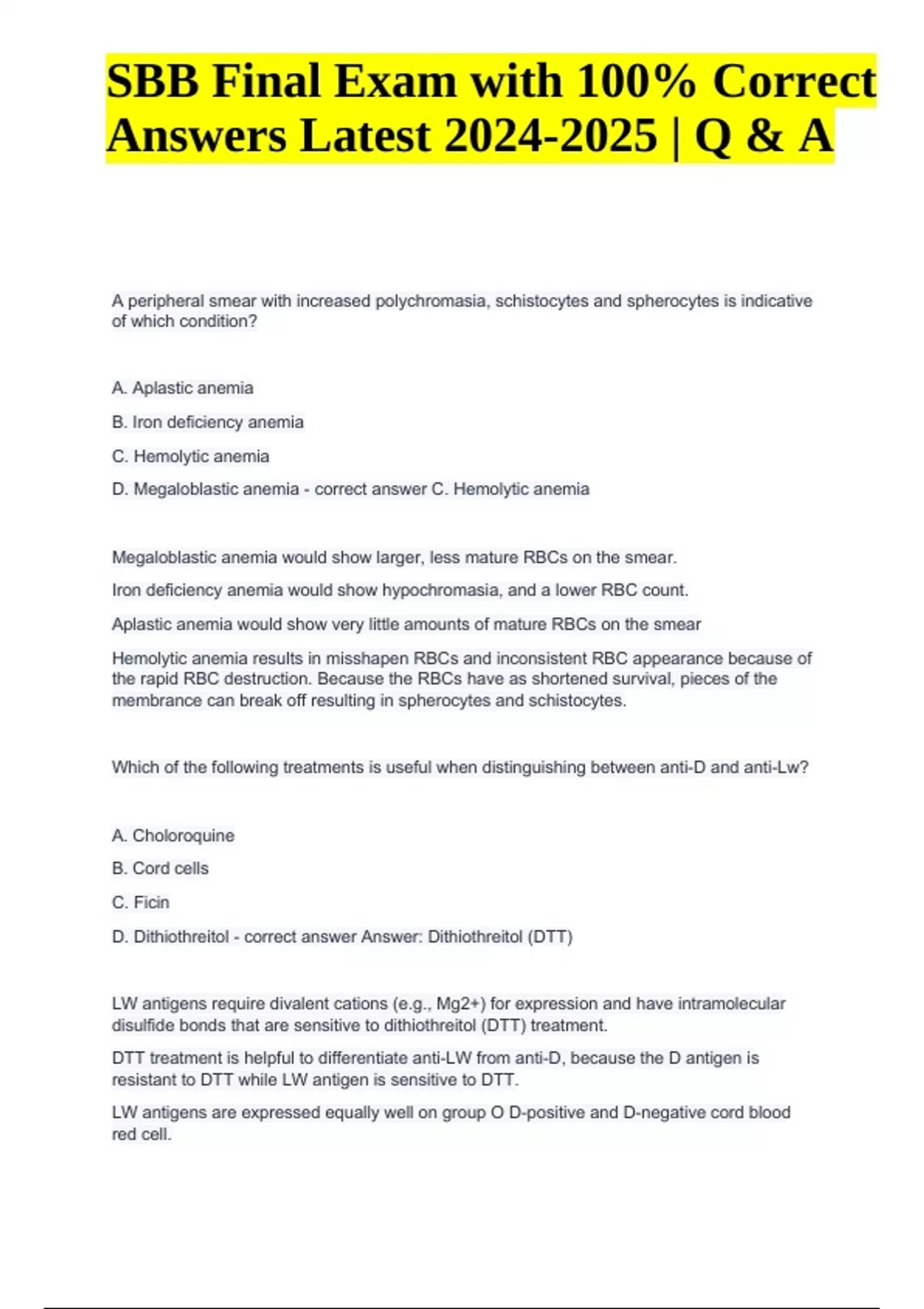 SBB Final Exam with 100% Correct Answers Latest | Q & A. - SBB - Stuvia US