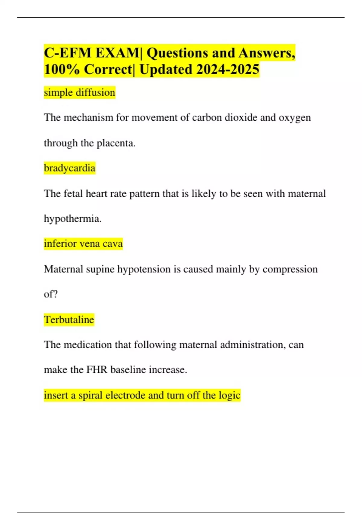 C-EFM EXAM| Questions and Answers, 100% Correct| Updated - C-EFM - Stuvia US