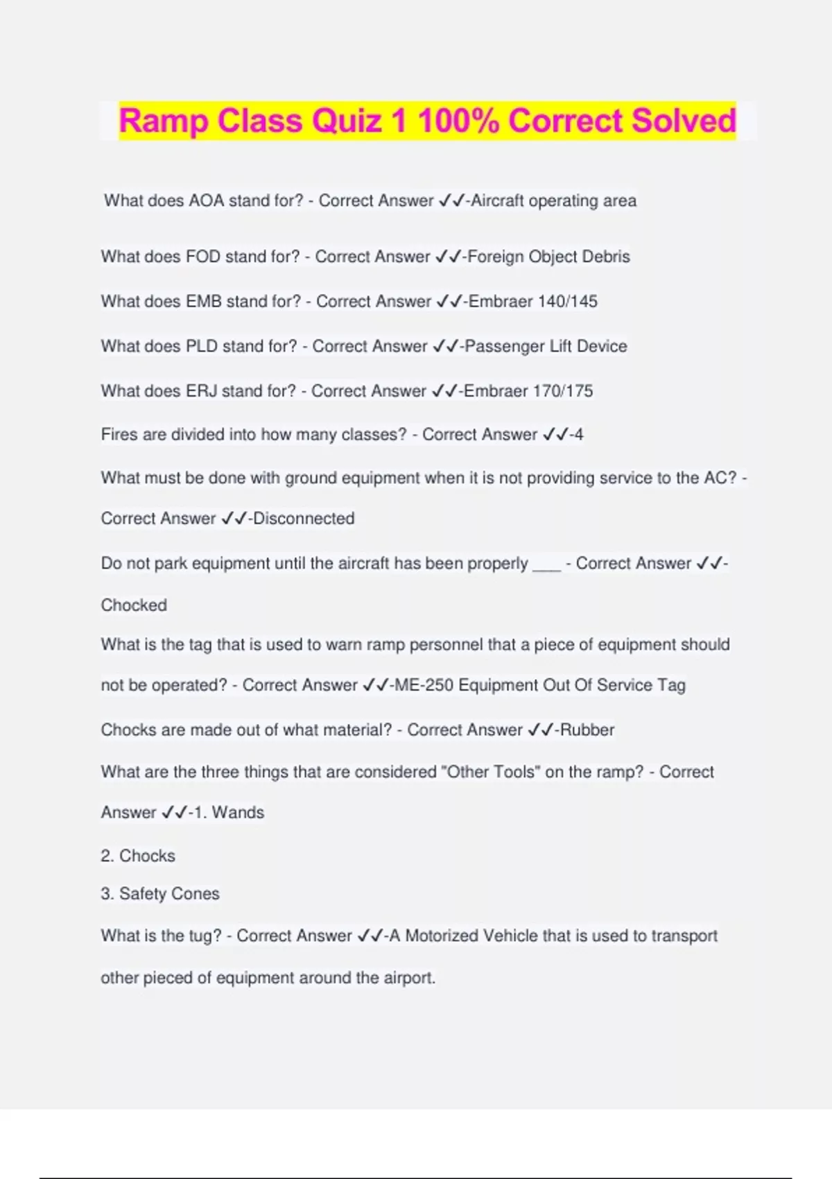 Ramp Class Quiz 1 100% Correct Solved - Ramp - Stuvia US