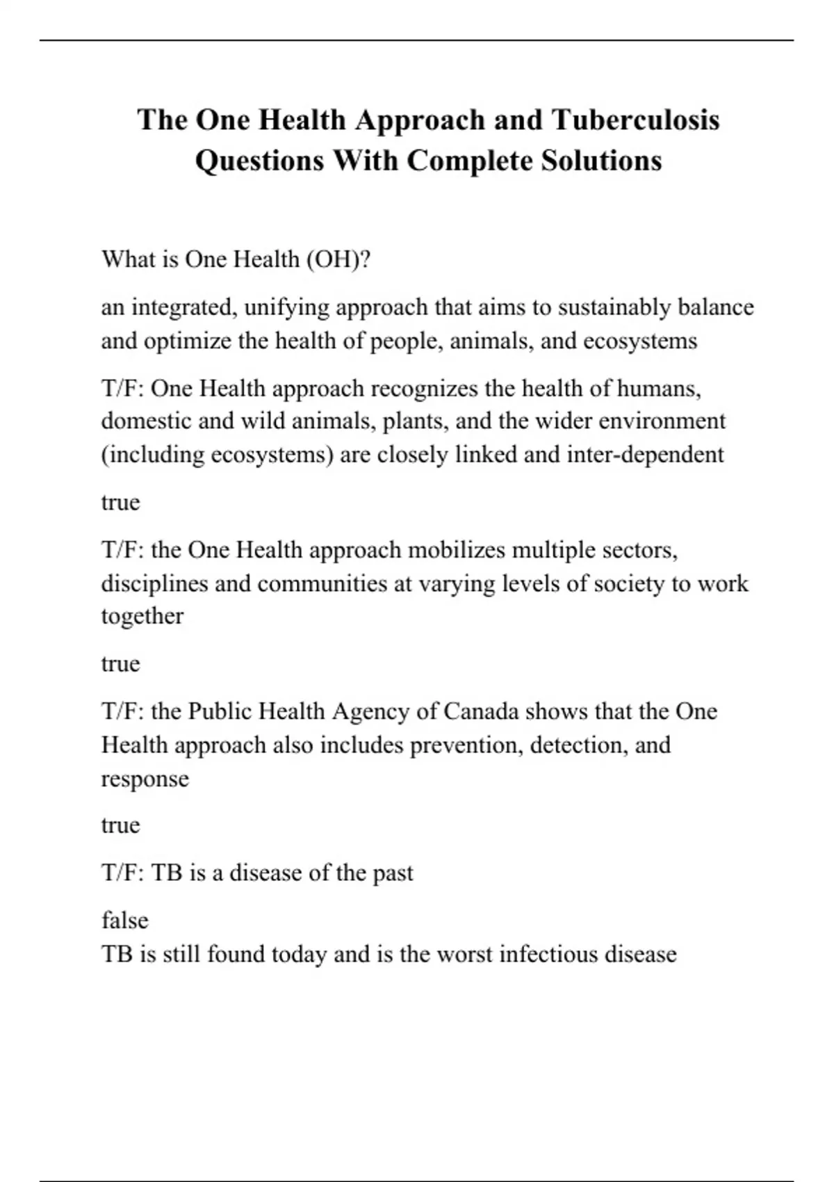 The One Health Approach and Tuberculosis Questions With Complete ...