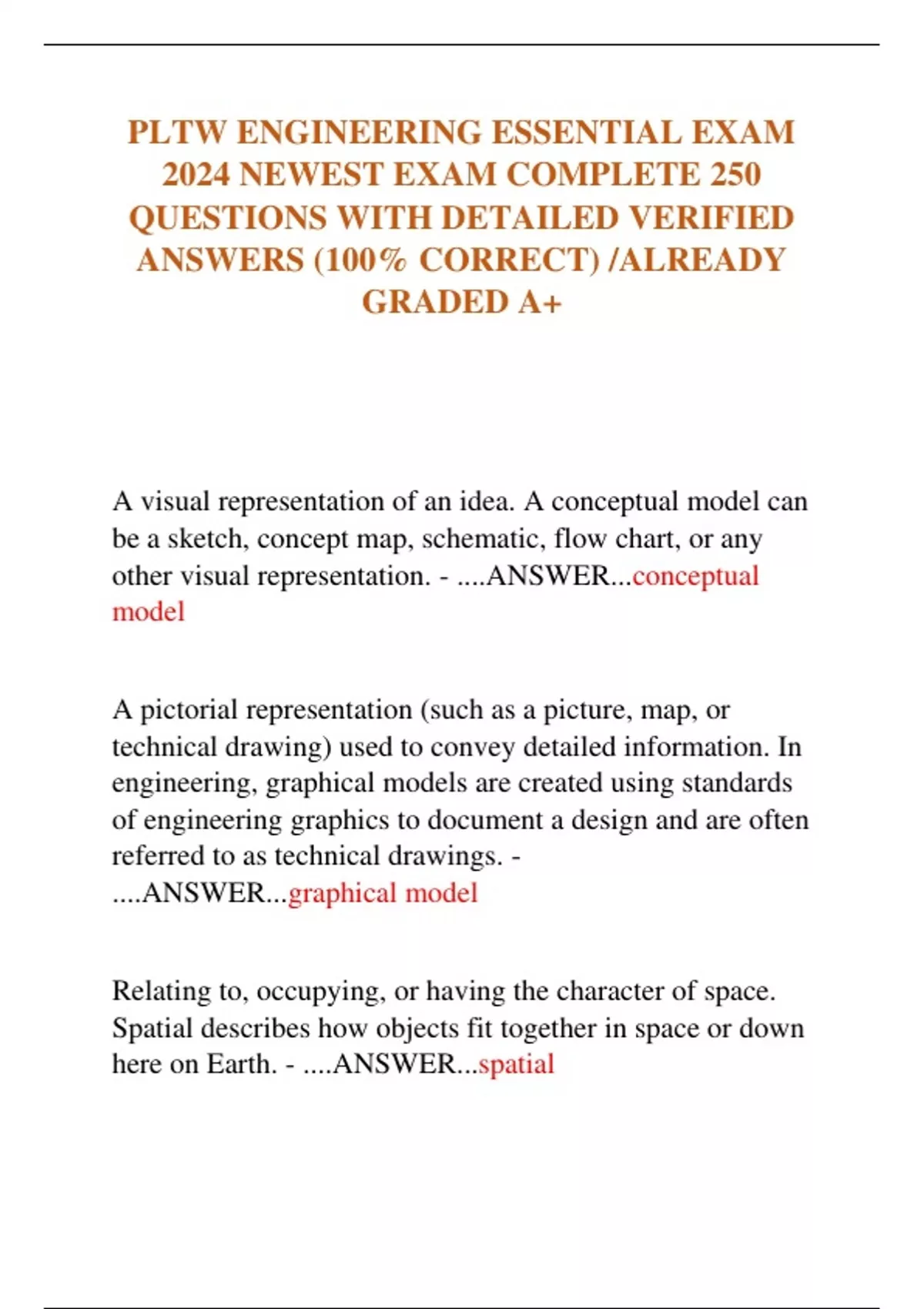 PLTW ENGINEERING ESSENTIAL EXAM 2024 NEWEST EXAM COMPLETE 250 QUESTIONS ...