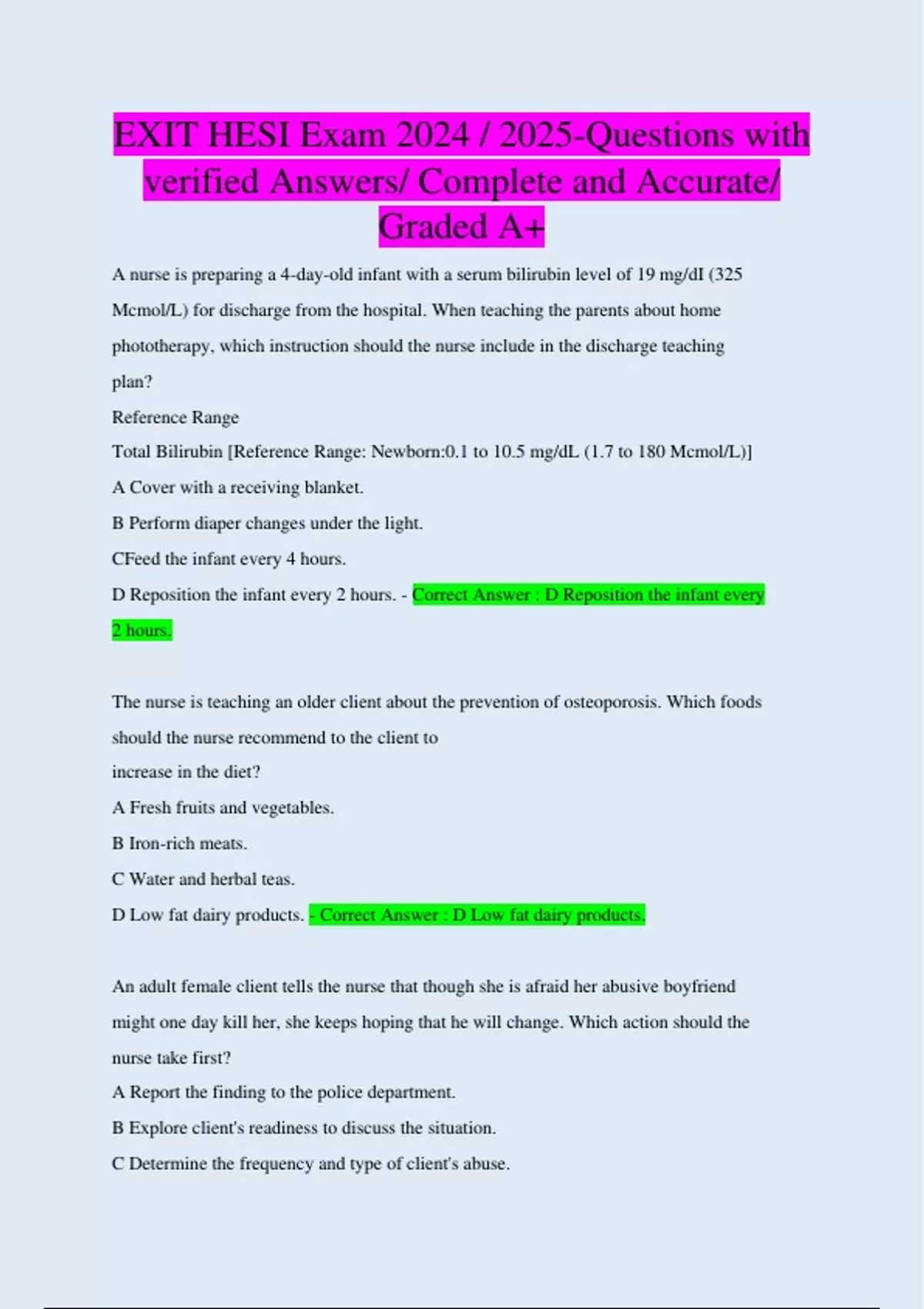 EXIT HESI Exam 2024 / 2025-Questions with verified Answers/ Complete ...