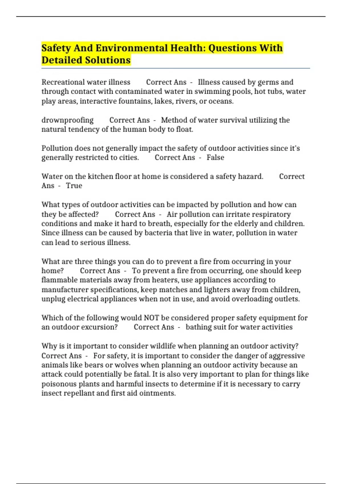 Safety And Environmental Health: Questions With Detailed Solutions ...