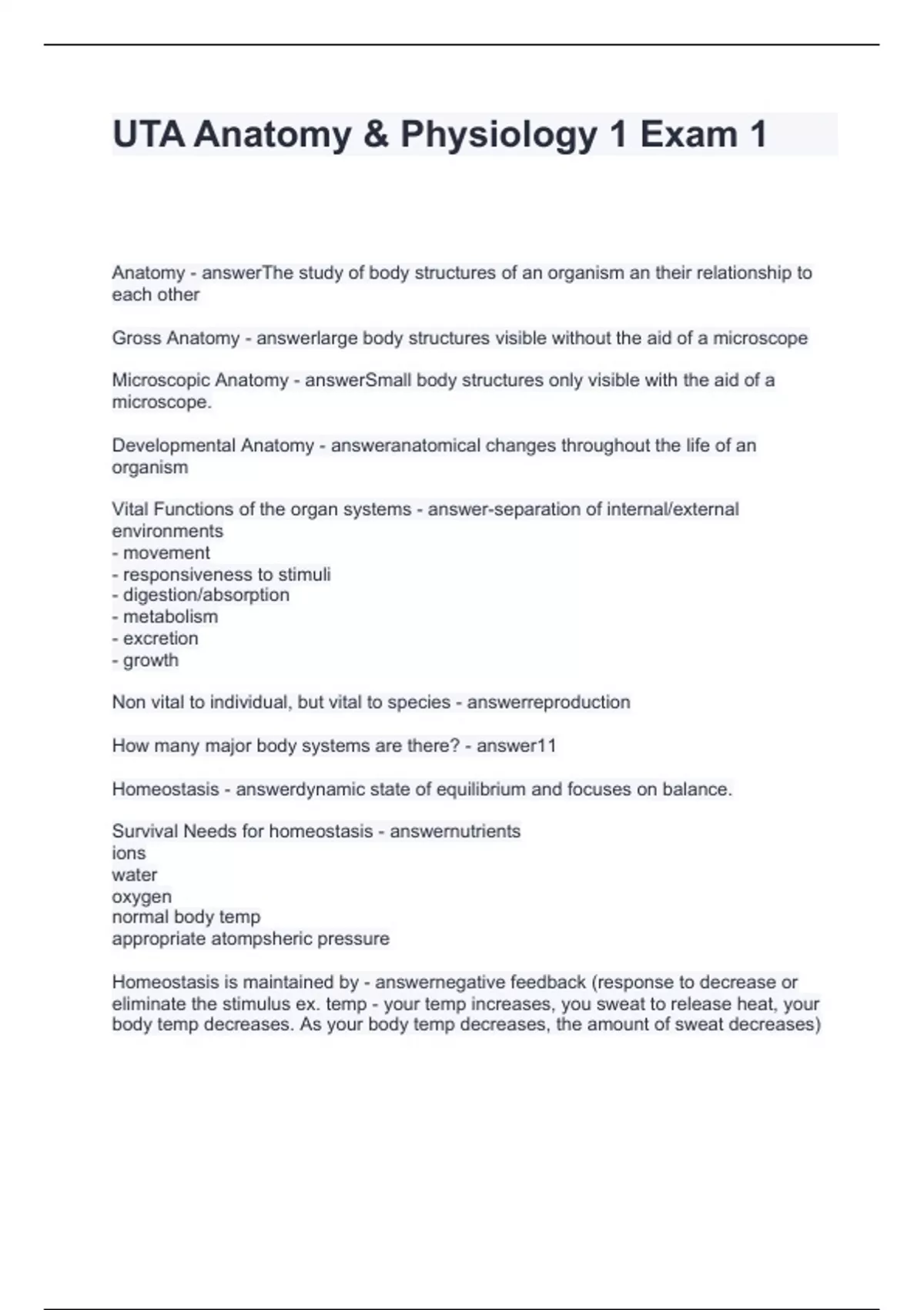 UTA Anatomy & Physiology 1 Exam 1, Questions and Answers 2024 - UTA ...