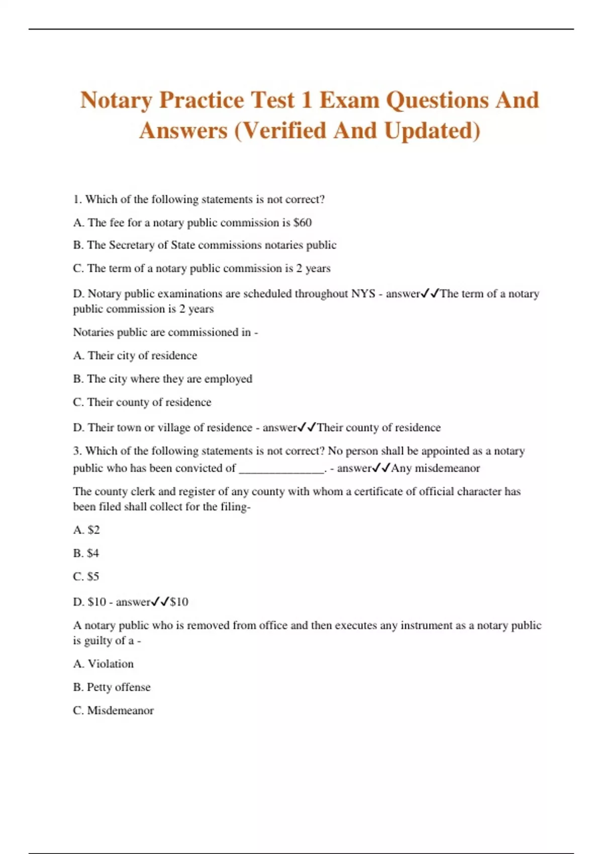 Notary Practice Test 1 Exam Questions And Answers (Verified And Updated ...