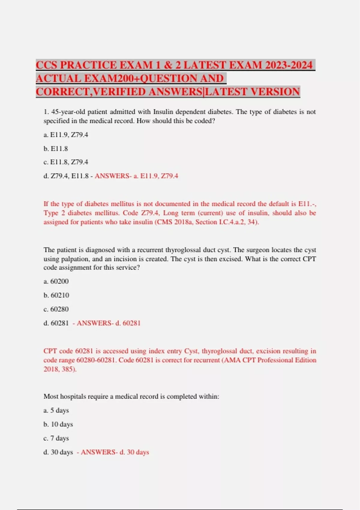 CCS PRACTICE EXAM 1 & 2 LATEST EXAM ACTUAL EXAM200+QUESTION AND CORRECT ...