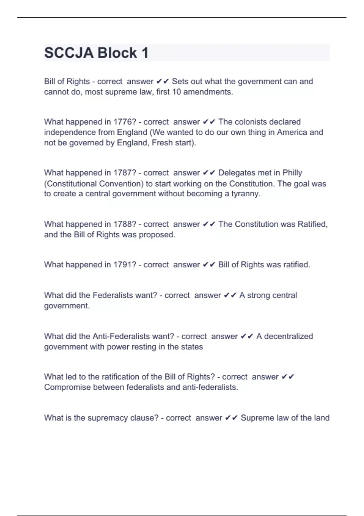 SCCJA Block 1 questions and answers verified 2024 - TOMPSC SCCJA ...