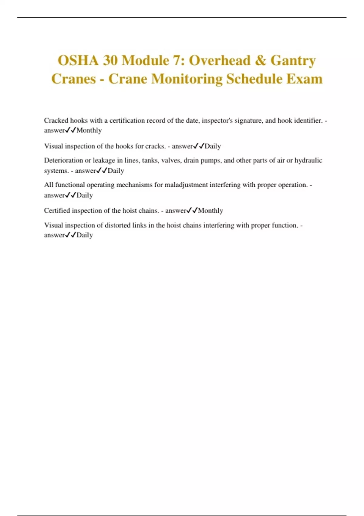 OSHA 30 Module 7: Overhead & Gantry Cranes - Crane Monitoring Schedule ...