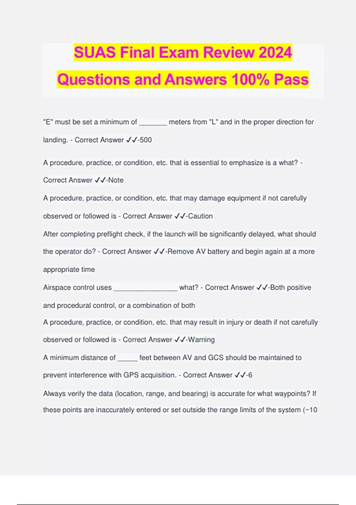 SUAS Final Exam Review 2024 Questions and Answers 100% Pass - Suas ...