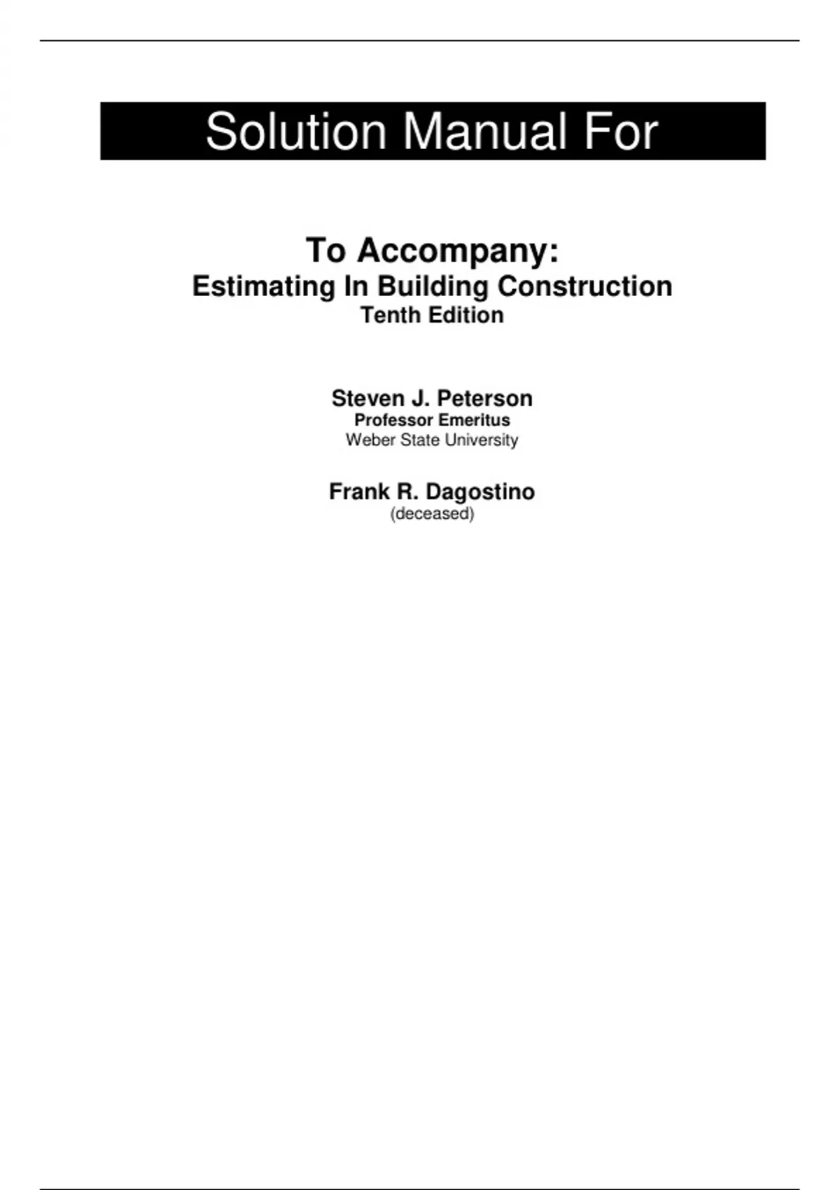 Solution Manual For Estimating in Building Construction, 10th Edition ...