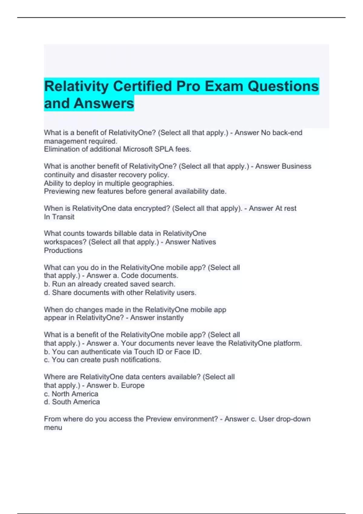 Relativity Certified Pro Exam Questions and Answers - Relativity ...