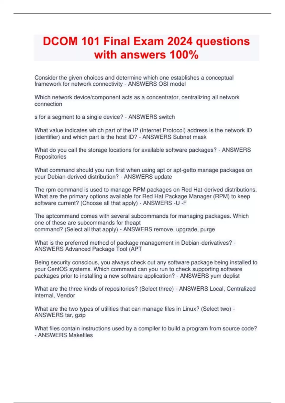 DCOM 101 Final Exam 2024 questions with answers 100% - DCOM - Stuvia US