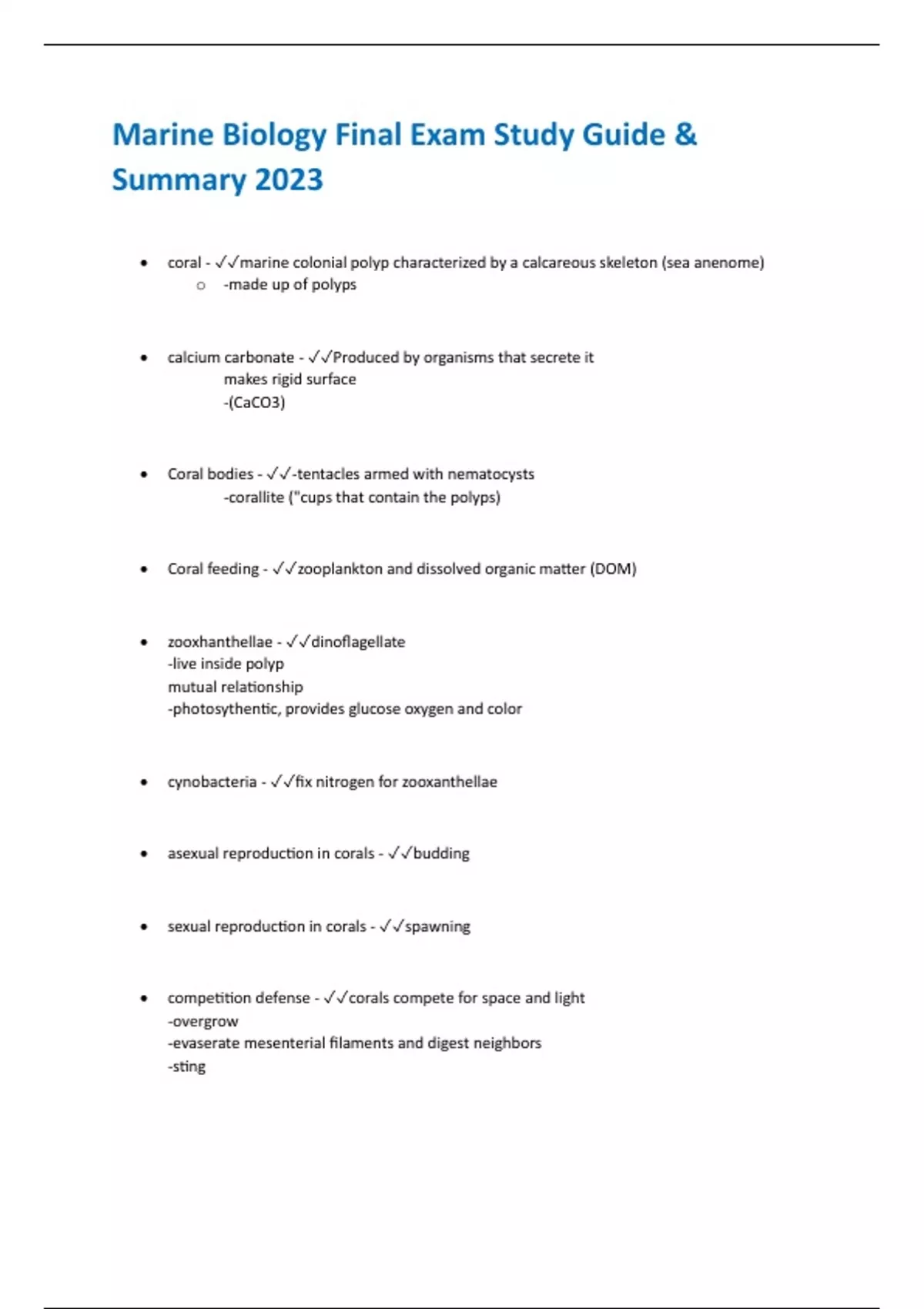 Marine Biology Final Exam Study Guide & Summary 2023 - Marine Biology - Stuvia US