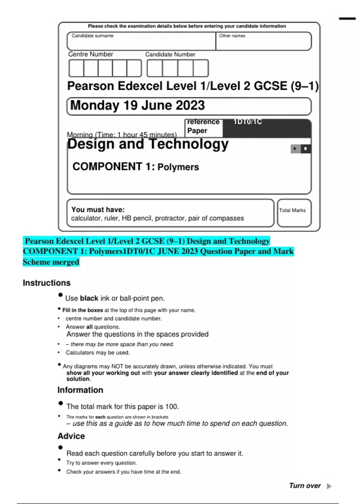Pearson Edexcel Level 1/Level 2 GCSE (9–1) Design and Technology ...