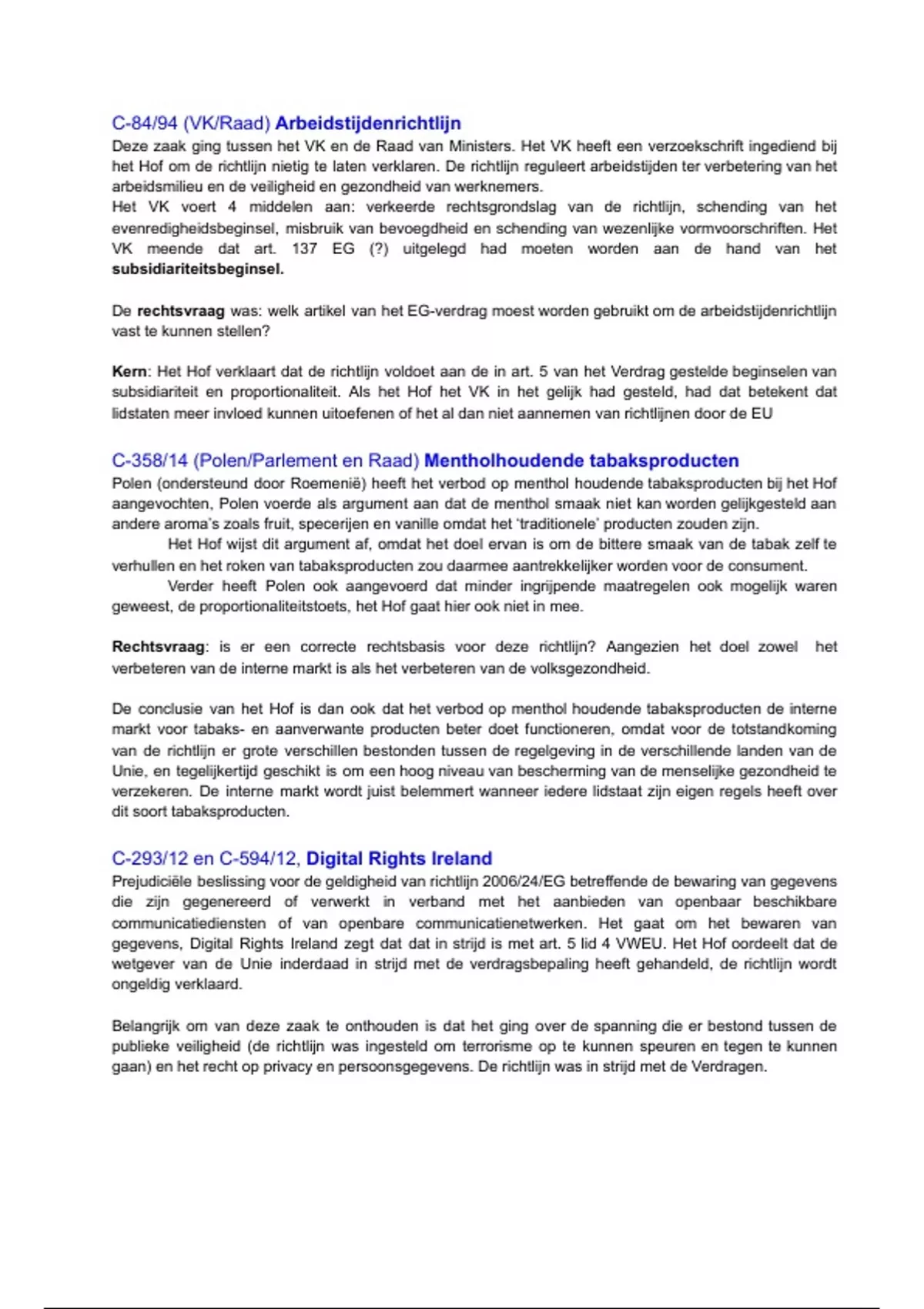 24 Belangrijkste Arresten Beginselen Europees recht (R_Beg.Eur.r ...