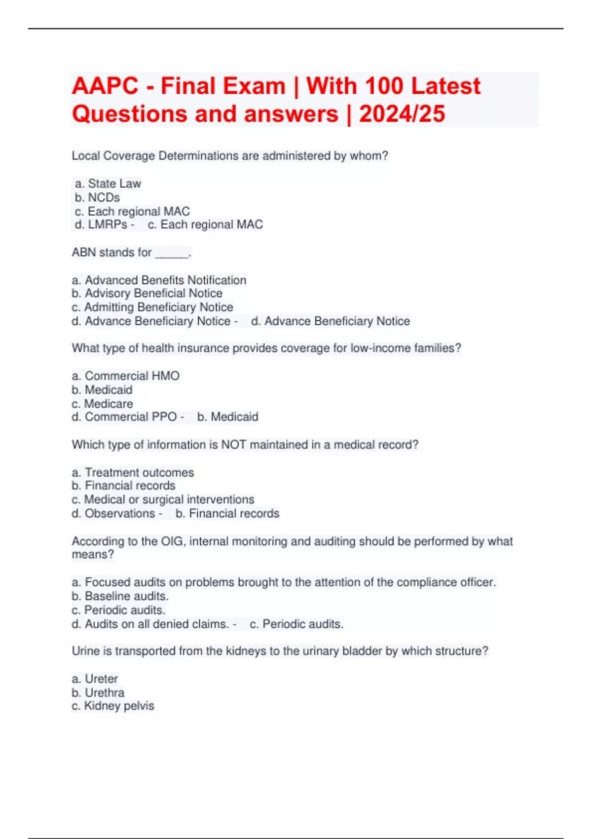 AAPC - Final Exam | With 100 Latest Questions and answers | 2024/25 ...