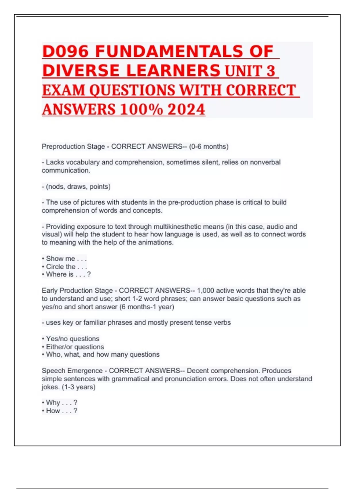D096 FUNDAMENTALS OF DIVERSE LEARNERS UNIT 3 EXAM QUESTIONS WITH ...