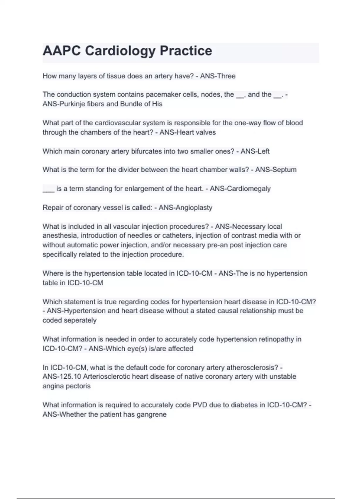 AAPC Cardiology Practice. (Latest 2025 / 2026 Update): Actual Exam ...