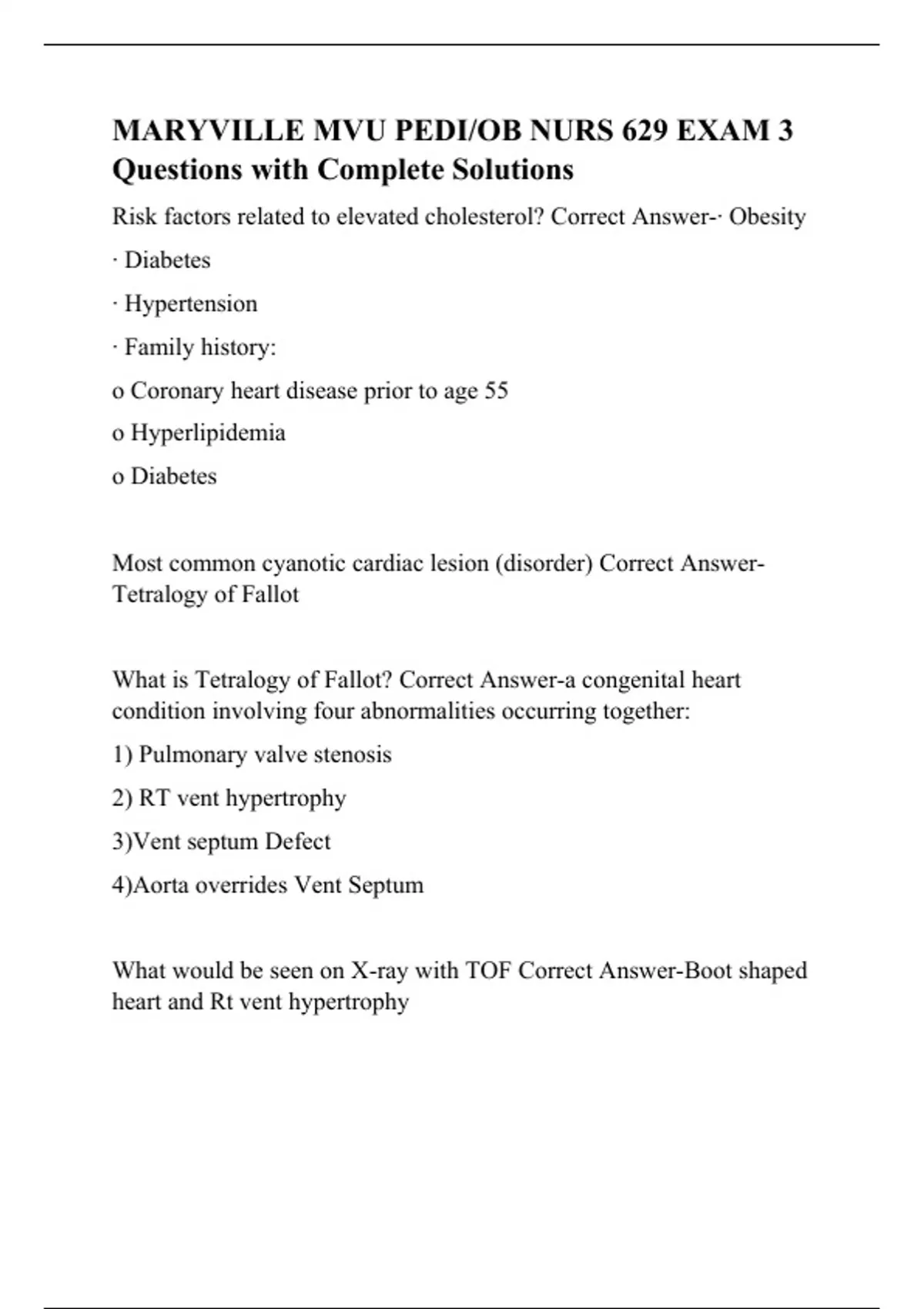 MARYVILLE MVU PEDI/OB NURS 629 EXAM 3 Questions with Complete Solutions ...