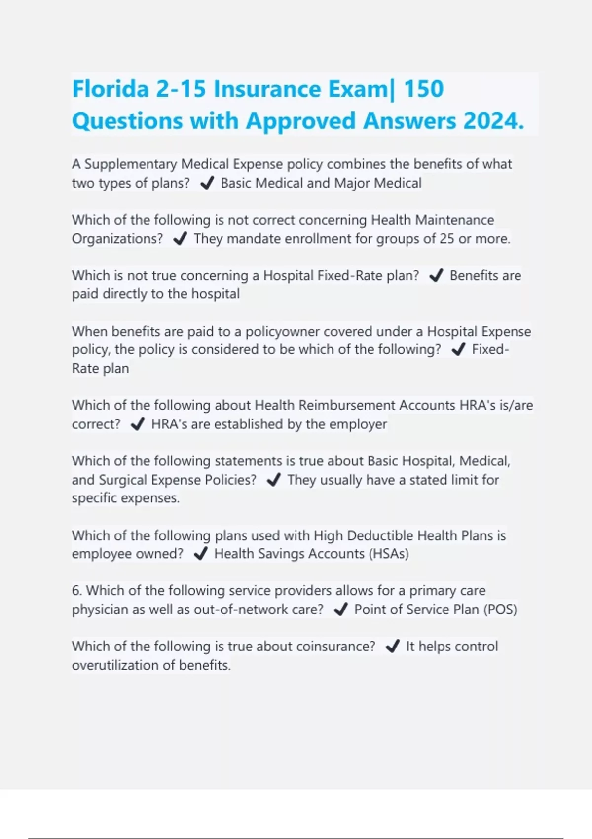 Florida 2-15 Insurance Exam| 150 Questions with Approved Answers ...