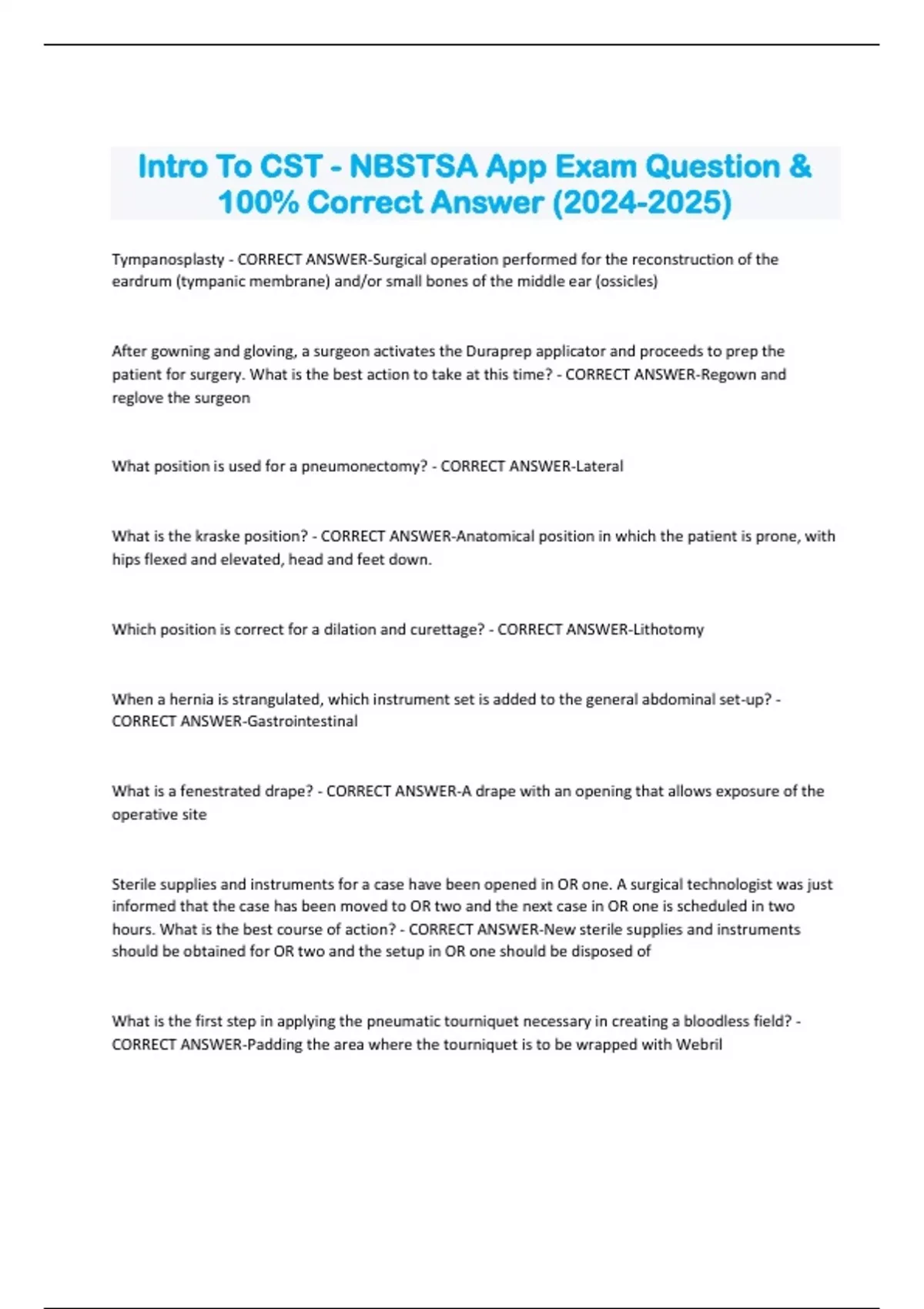 Intro To CST - NBSTSA App Exam Question & 100% Correct Answer () - Cst ...