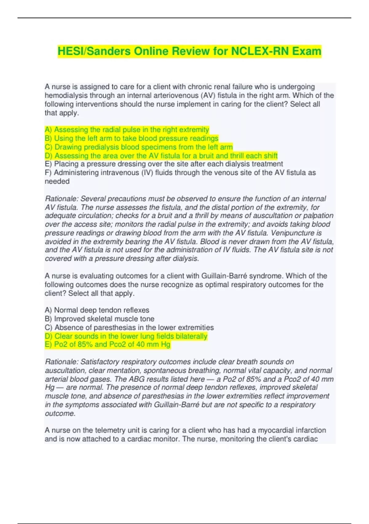 HESI/Sanders Online Review for NCLEX-RN Exam - Questions, Answers and ...